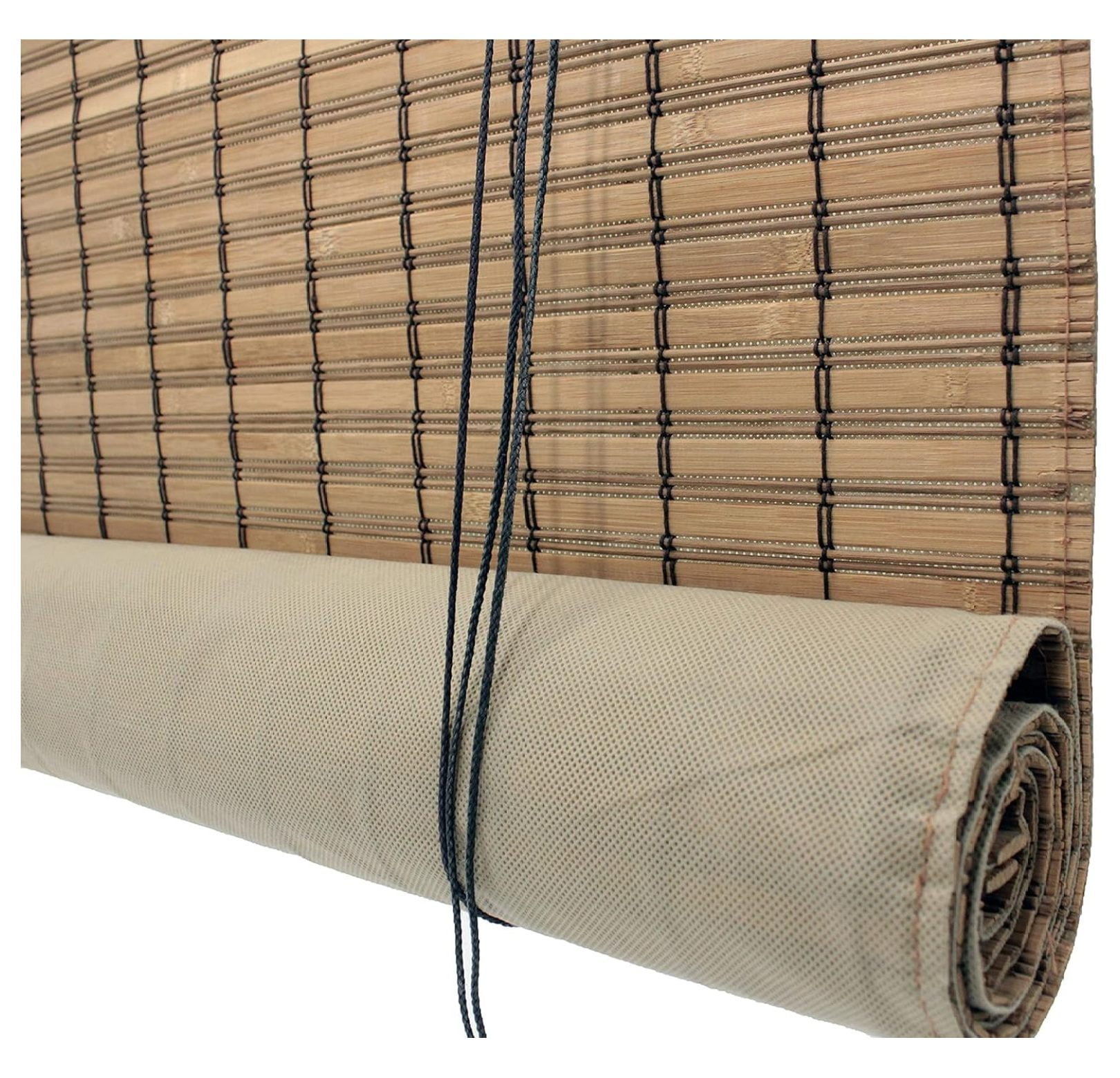 saneey, Brown Bamboo Slat Roll Up Blind with Privacy Backer Liner - 72 ...