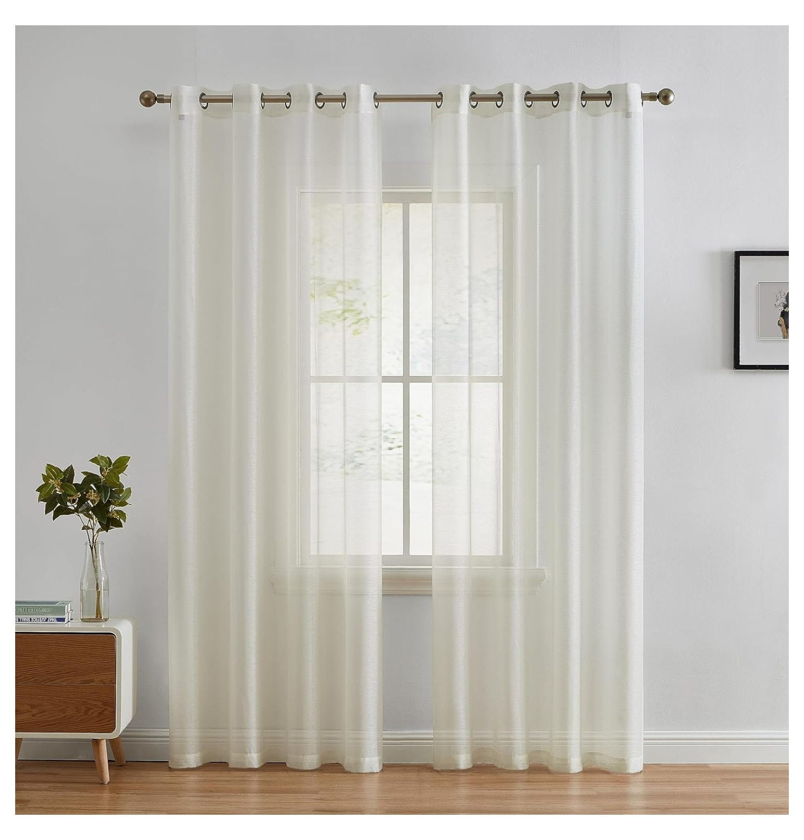 saney 2 Piece Premium Semi Sheer Voile Window Curtain Grommet Panels ...