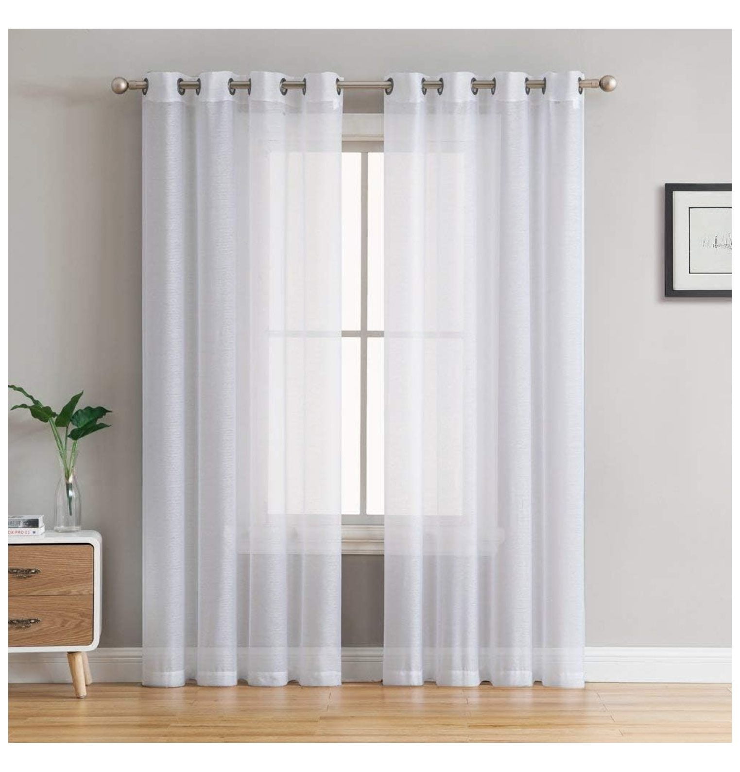 saney 2 Piece Semi Sheer Voile Light Filtering Window Curtain Grommet ...