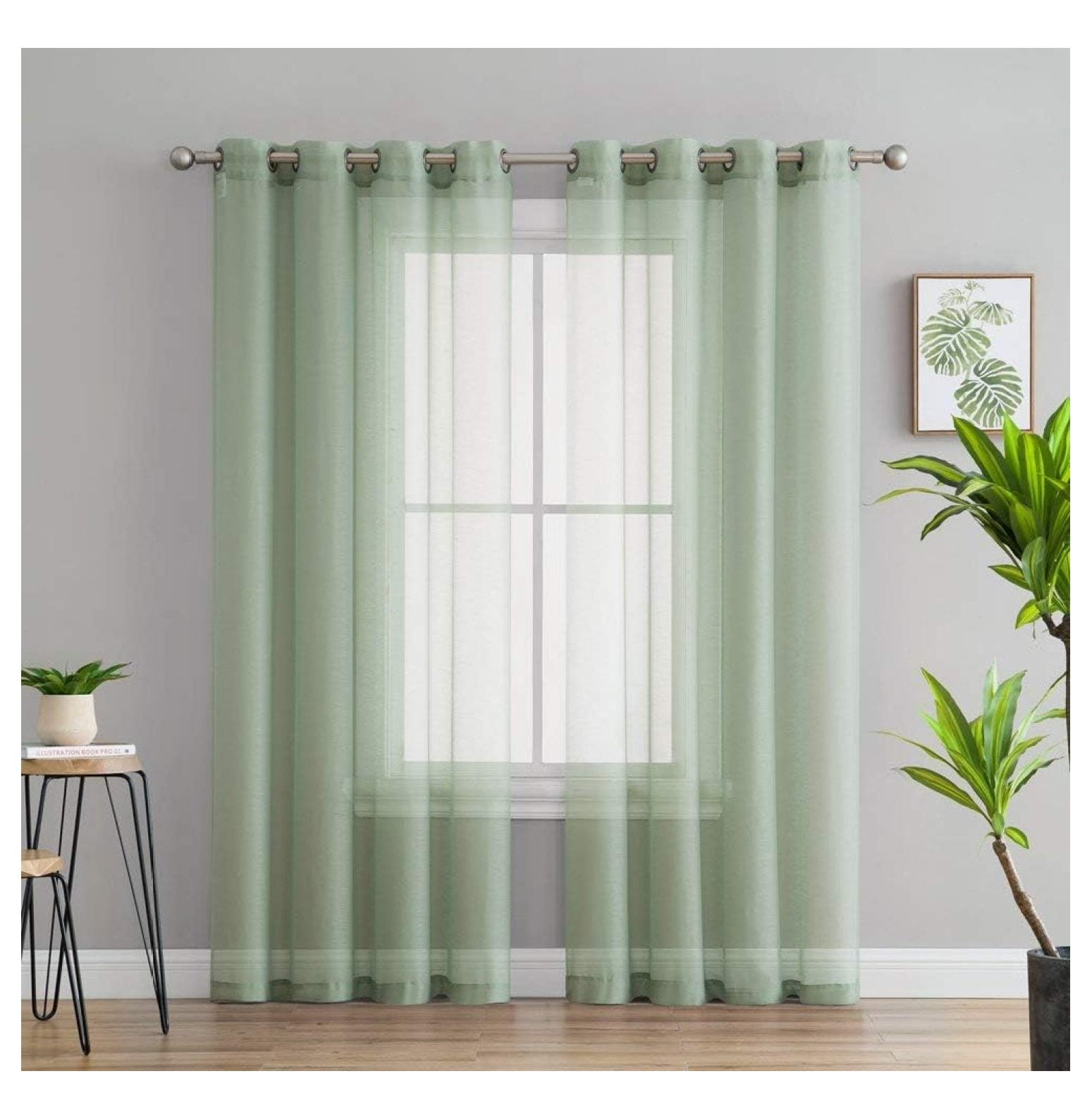 saney 2 Piece Semi-Sheer Voile Window Curtain Grommet Panels for ...