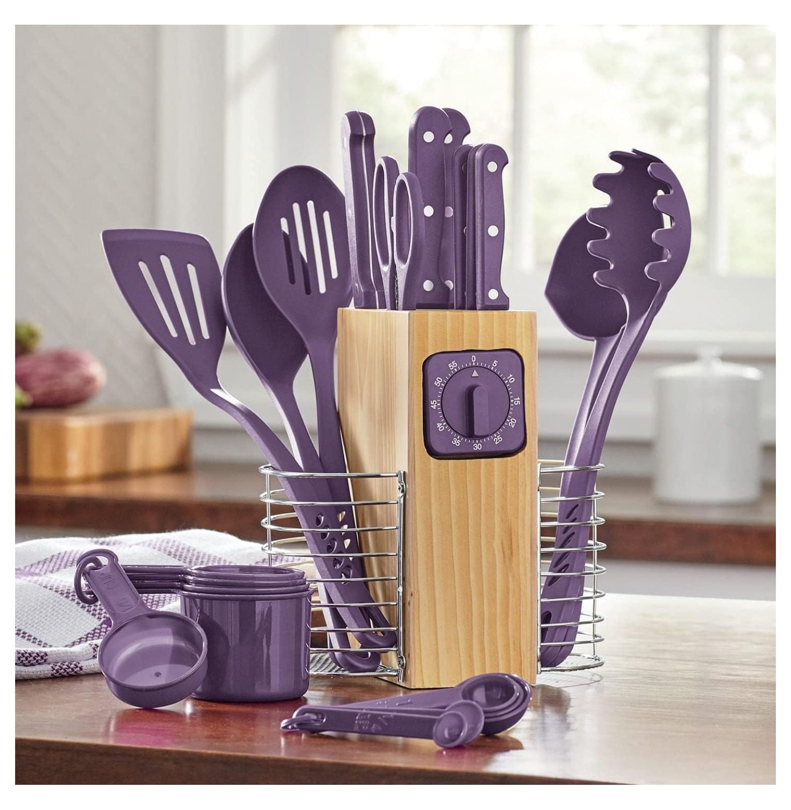 saney 25-Piece Cutlery and Utensil Set, Purple - Apartment Kitchen Prep ...