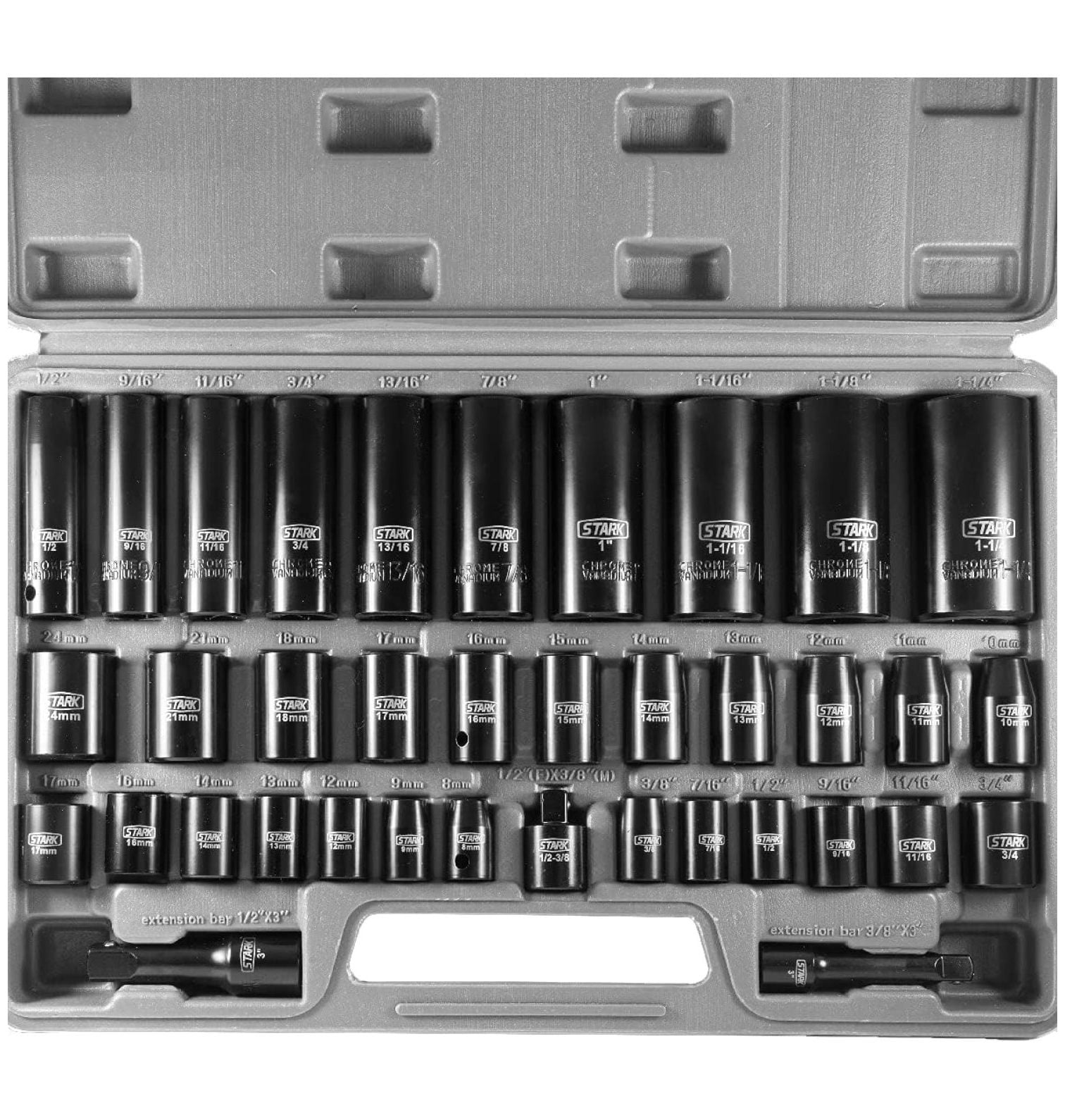 saney 3/8" and 1/2" Drive Master Impact Socket Set, 38 Piece Deep and ...