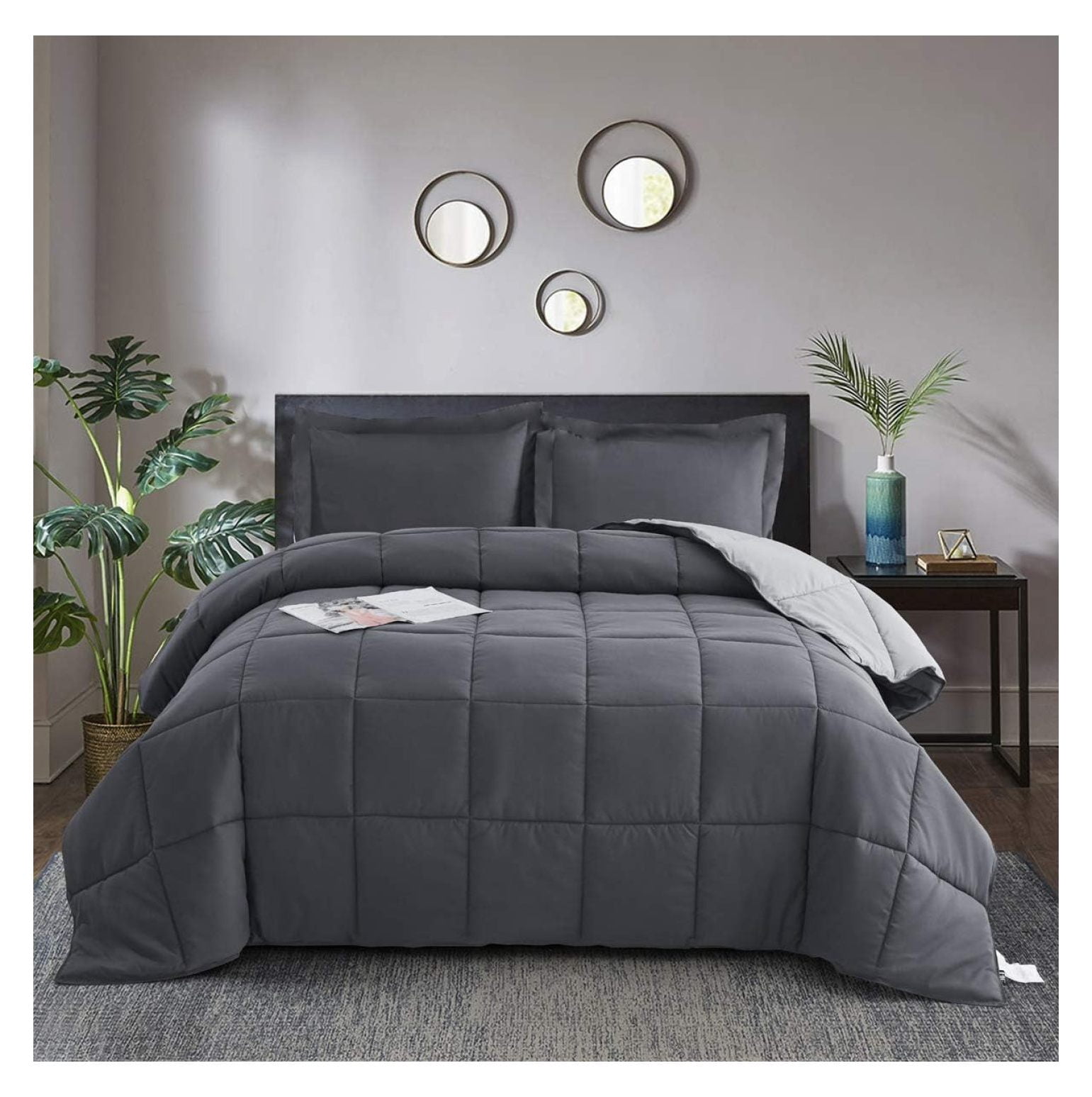 saney 3 Pieces Grey California King Comforter Set, Modern Breathable ...