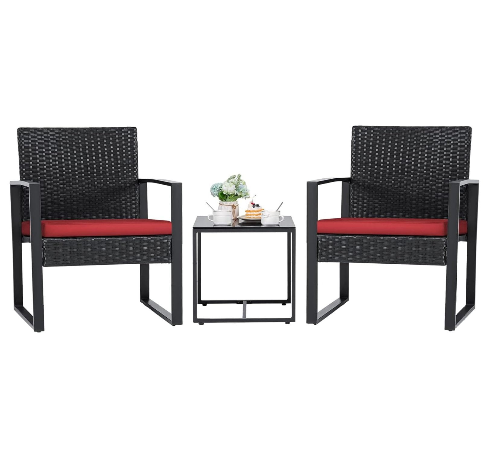 saney 3 Pieces Wicker Patio Furniture Outdoor Modern Rattan Chair ...