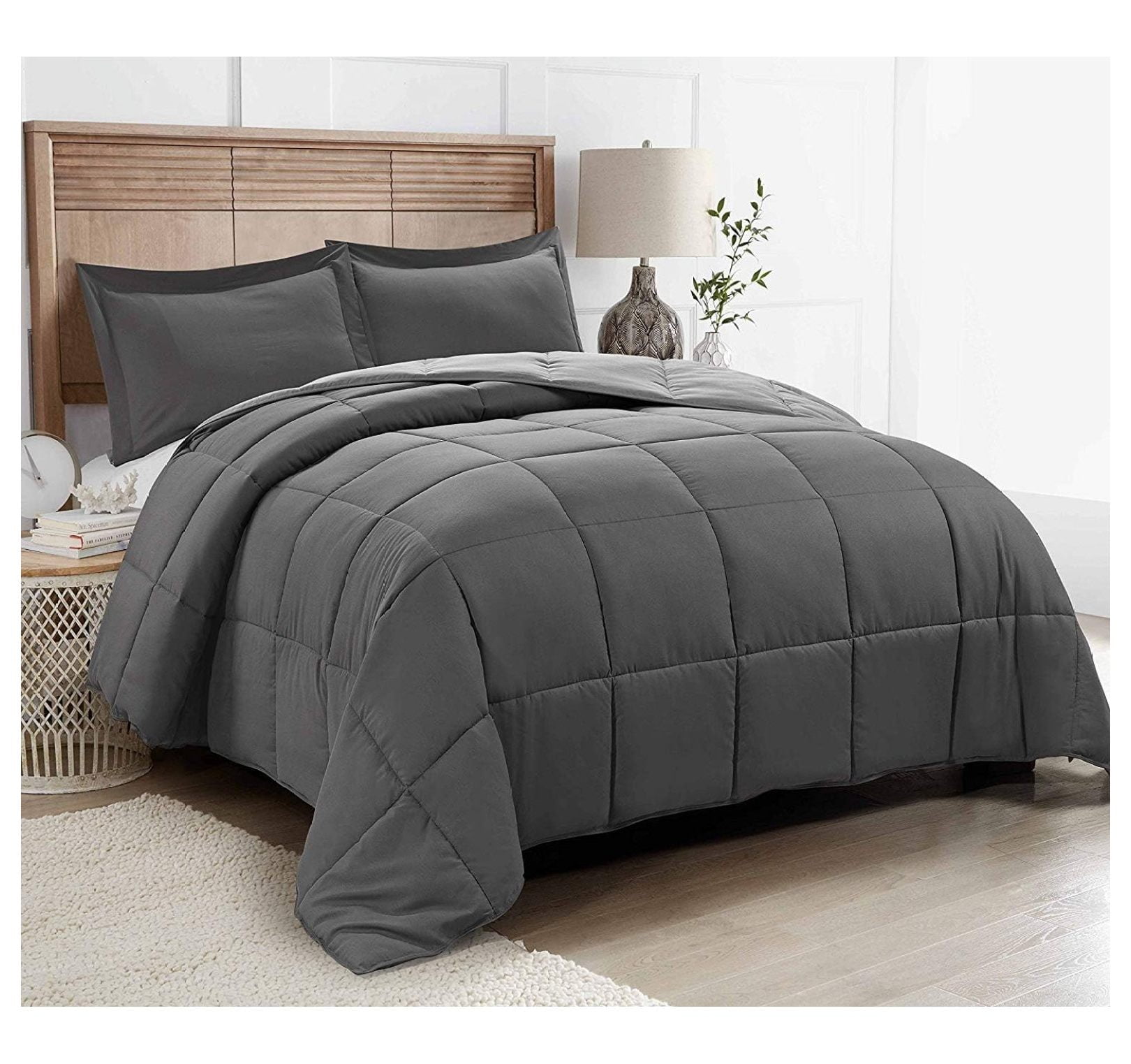 saney 3pc Gray / XL Comforter Set - All Season Reversible Down ...