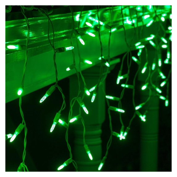 saney 70 LED Green Icicle Lights Green Christmas Lights, 7' on White ...