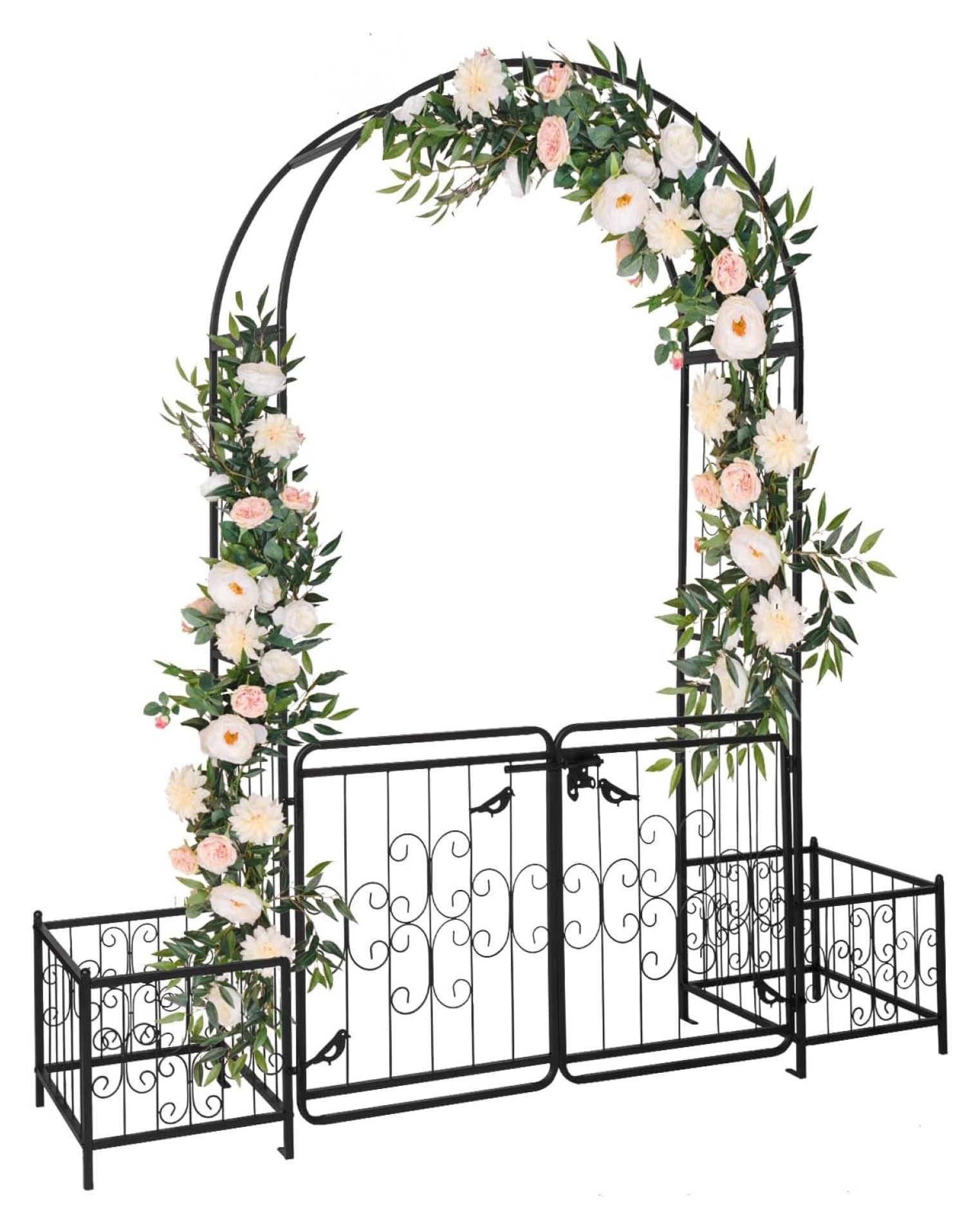 saney 7FT Garden Arch Arbor with Entry Door and Plant Frame, Heavy Duty ...
