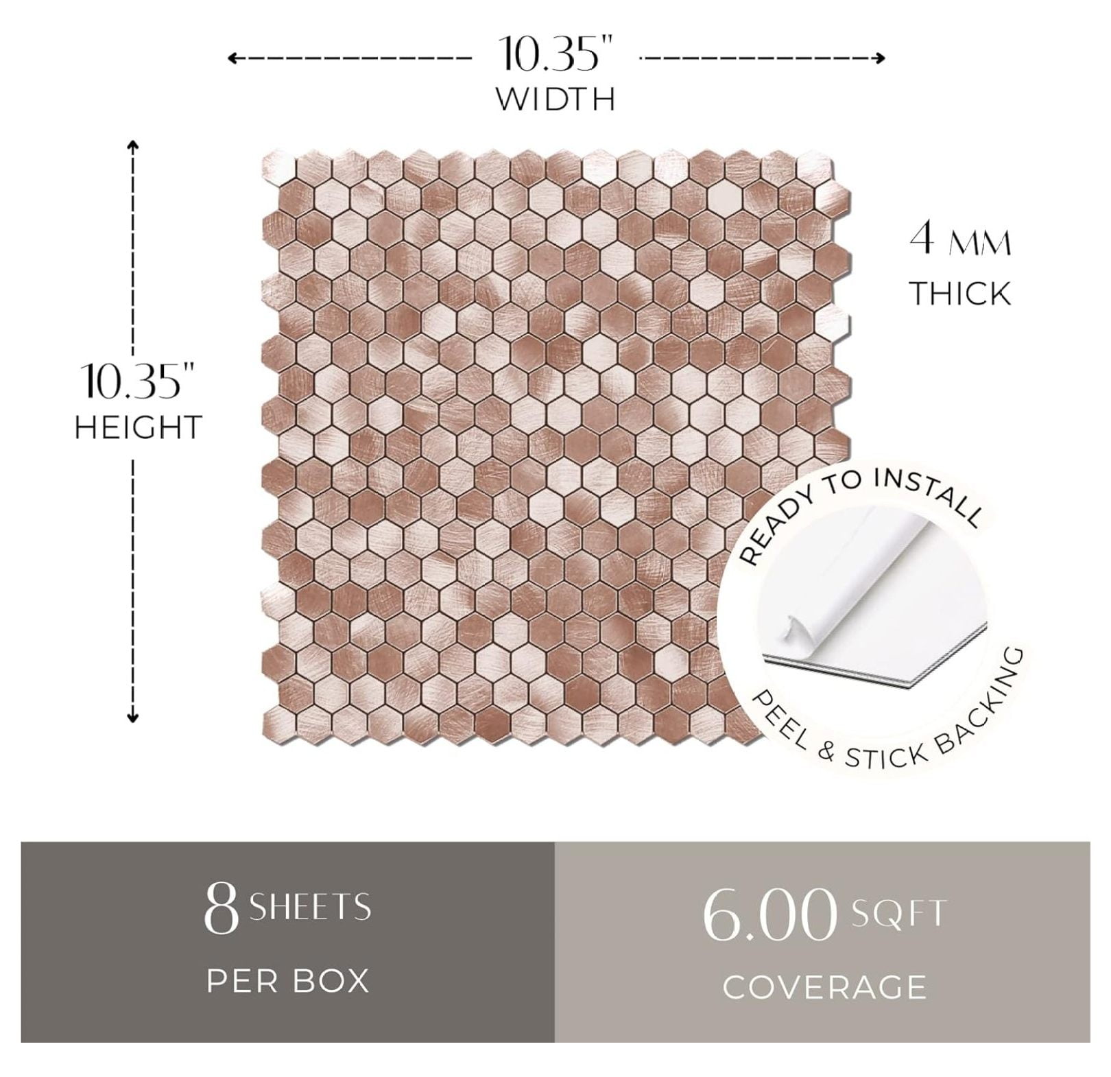 saney | 8 Tiles | Aluminum Mini Hexagons Tiles | Peel and Stick Kitchen Backsplash Tiles | Stick ...