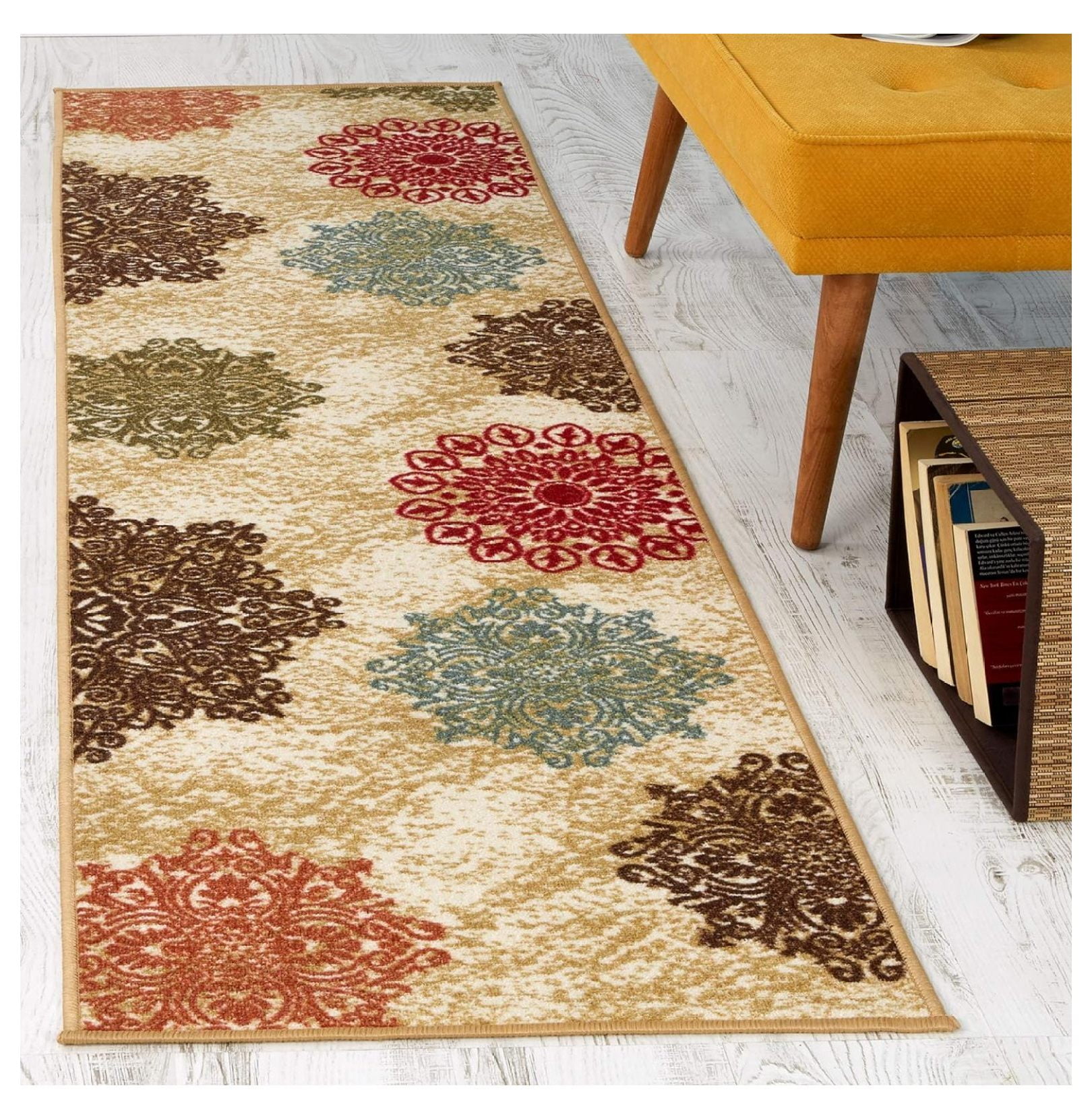 saney Alfombras Modern Floral 2x7 Non-Skid (Non-Slip) Low Profile Pile ...