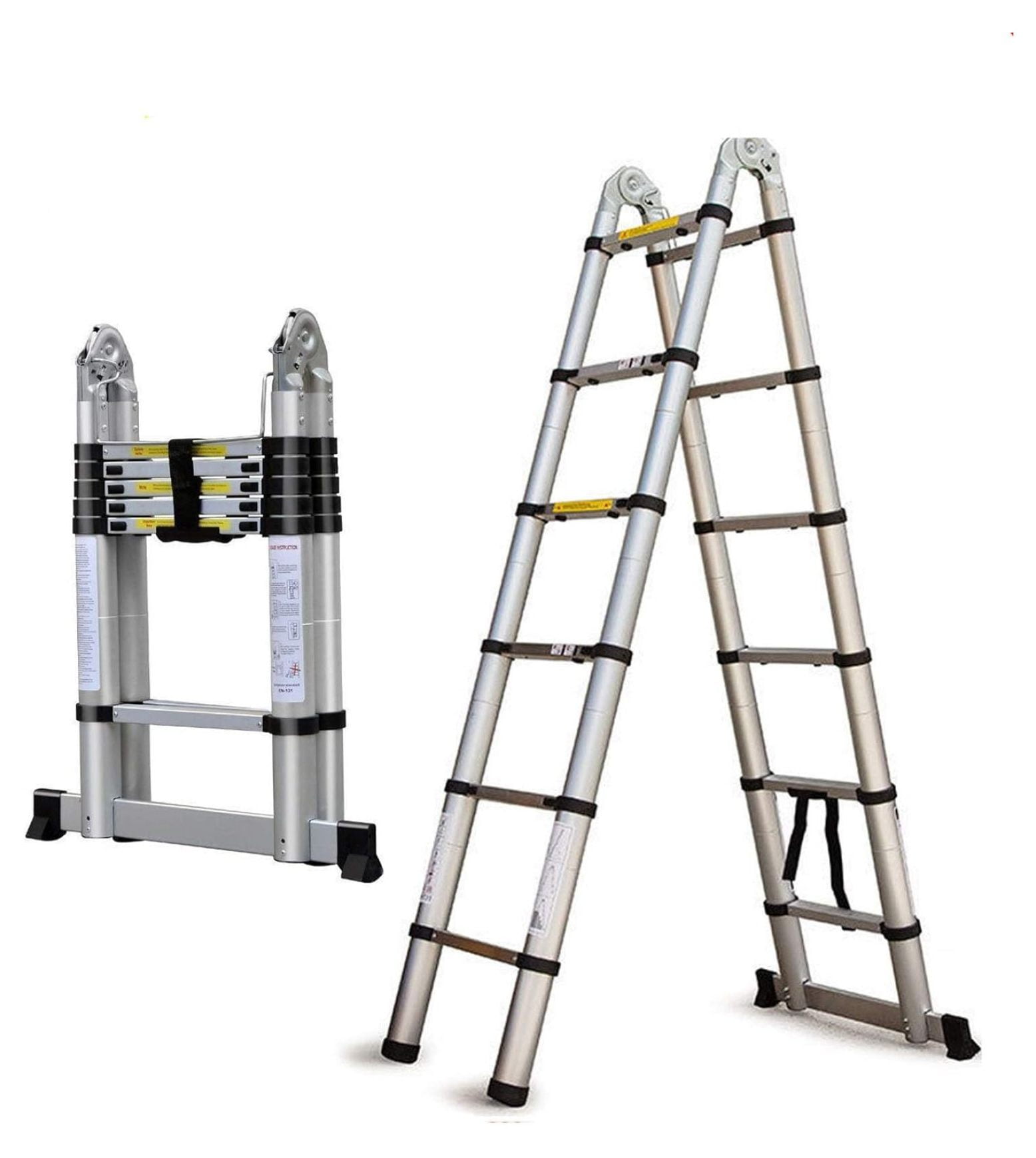 saney Aluminium Telescopic Ladder 3.8M (1.9M+1.9M), A-Frame Step ...