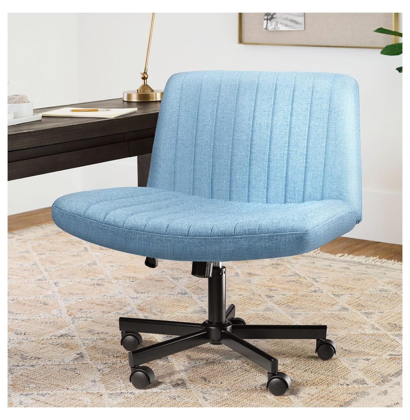 saney Criss Corss Chair with Wheels,Fabric Padded Armless Wide Office ...