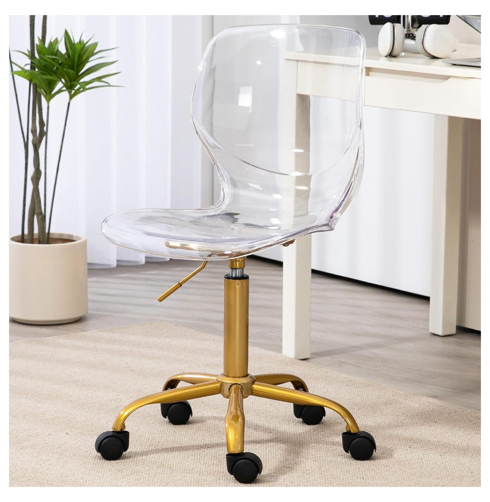 saney Desk Chair, Armless Clear Rolling Chairs Ghost Molded Plastic ...
