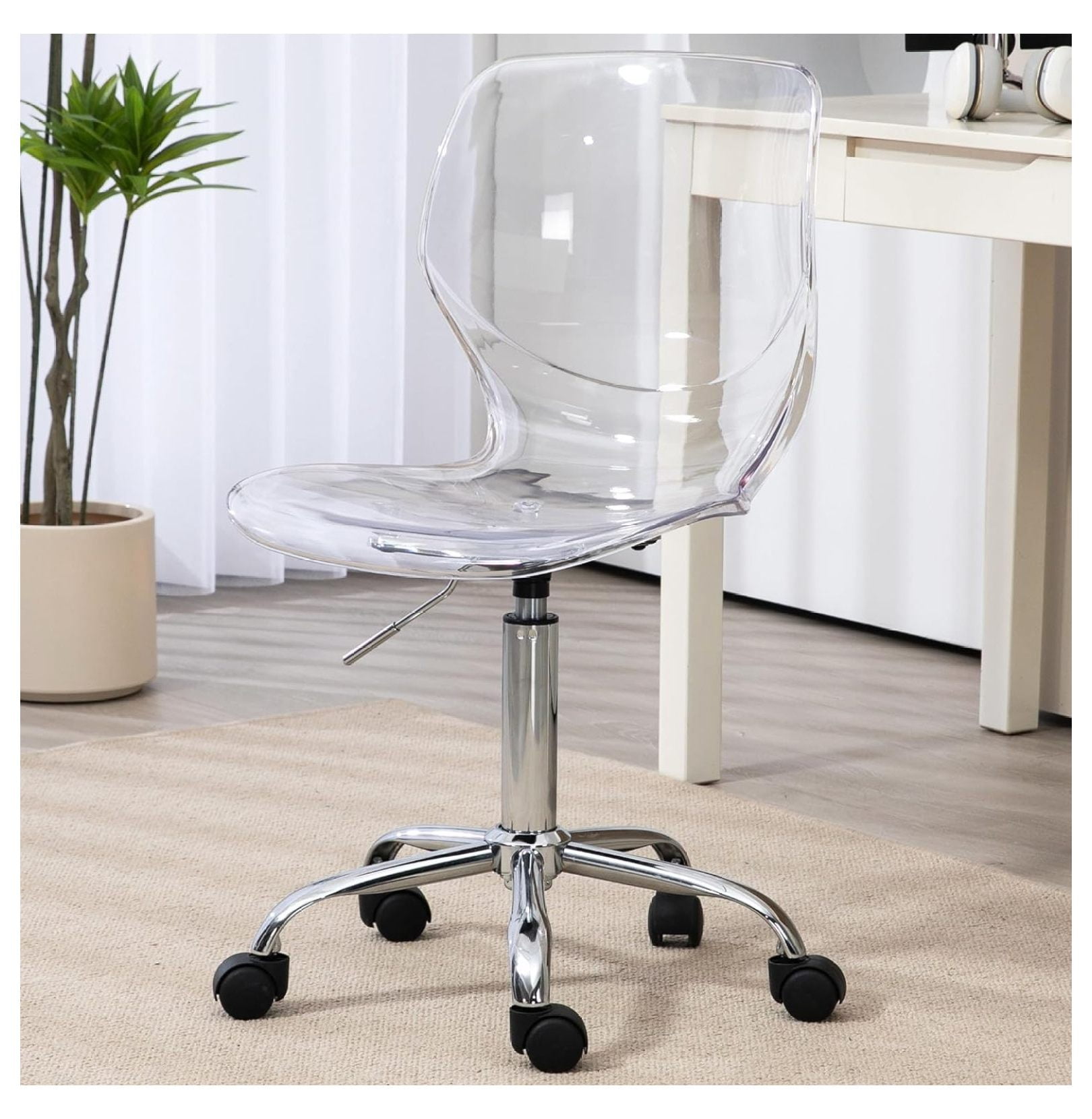 saney Desk Chair, Clear Rolling Chair Armless Vanity Swivel Chair ...