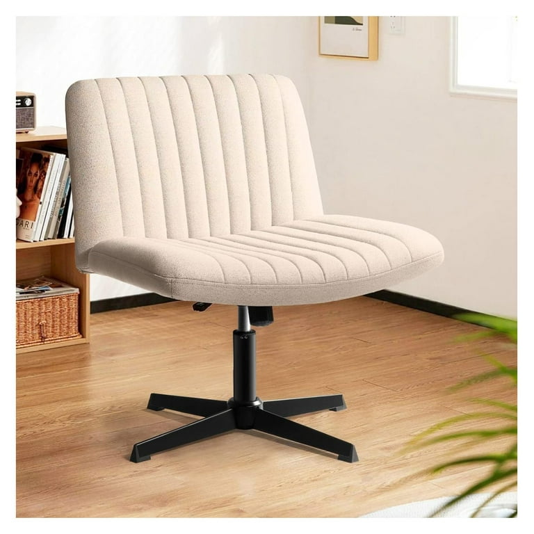 saney Fabric Padded Desk Chair No Wheels Armless Wide Swivel 120 Rocking Back Ergonomic Computer Task Vanity Chairs for Office Home Make Up Small Space Bed Room Beige Walmart