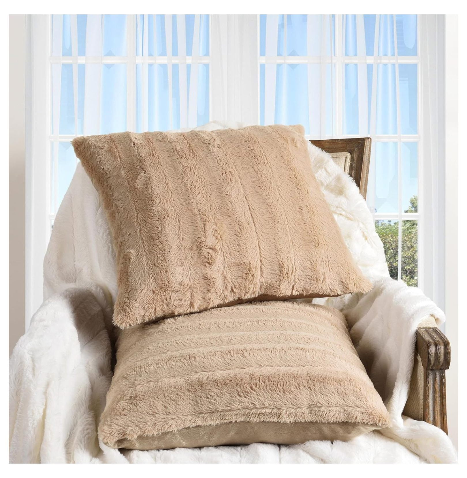 saney Faux Fur Throw Pillows for Couch with Inserts Included - Decorative Furry Sofa Pillows ...