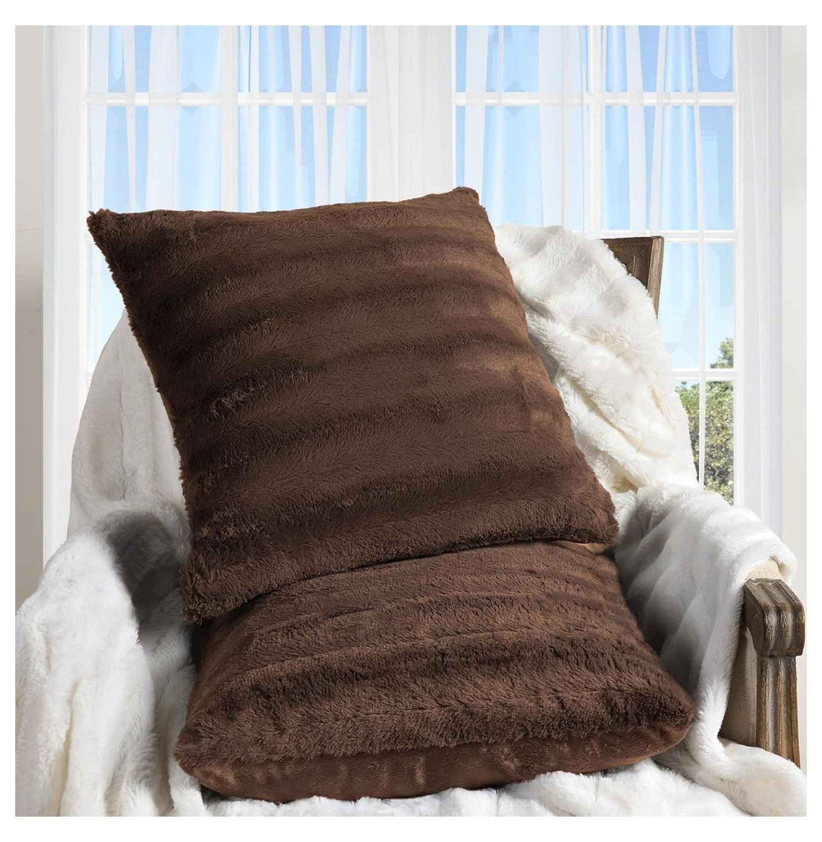 saney Faux Fur Throw Pillows for Couch with Inserts Included ...