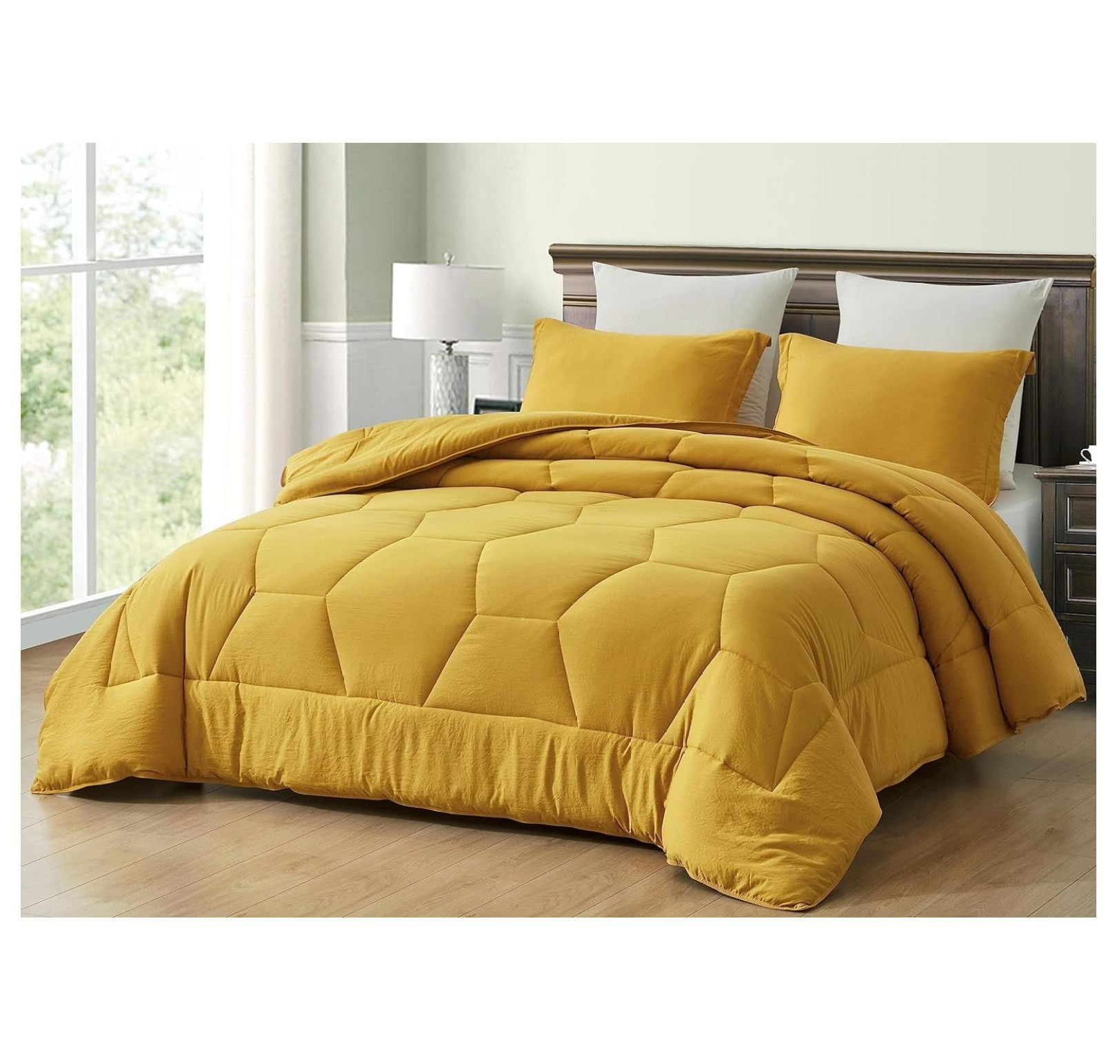 saney Mustard Yellow Comforter Set Oversized King Size 3-Piece Fluffy ...