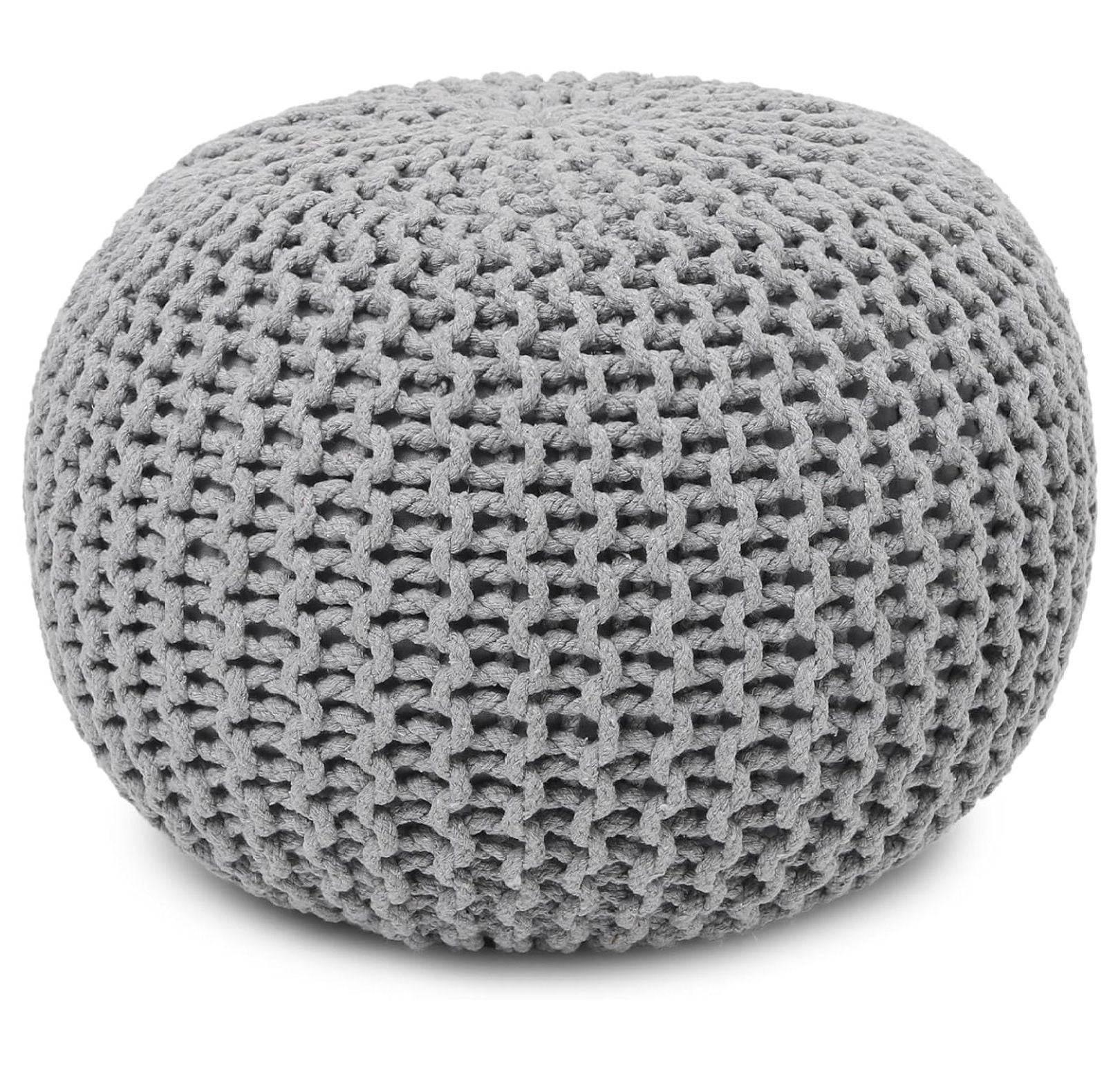 saney Round Boho Pouf Ottoman - Cable Knitted Cord Boho Pouffe ...