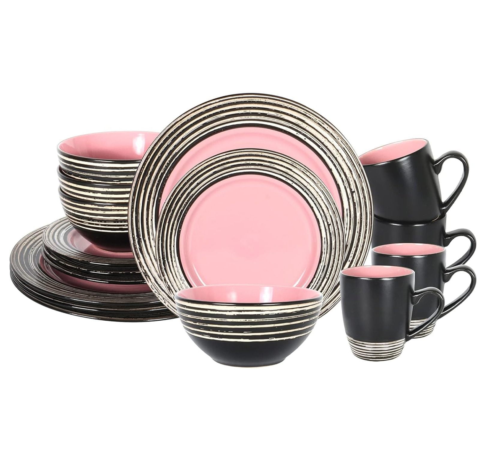 saney, Stoneware Handcrafted Tree Effected Glaze Dinnerware Set (Rose ...