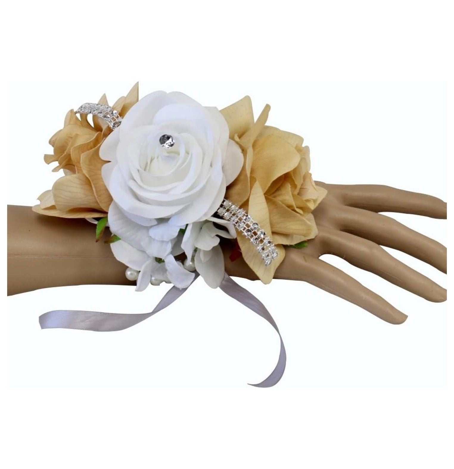 saney Wrist Corsage-Keepsake Artificial Roses Hydrangea Large Wrist ...
