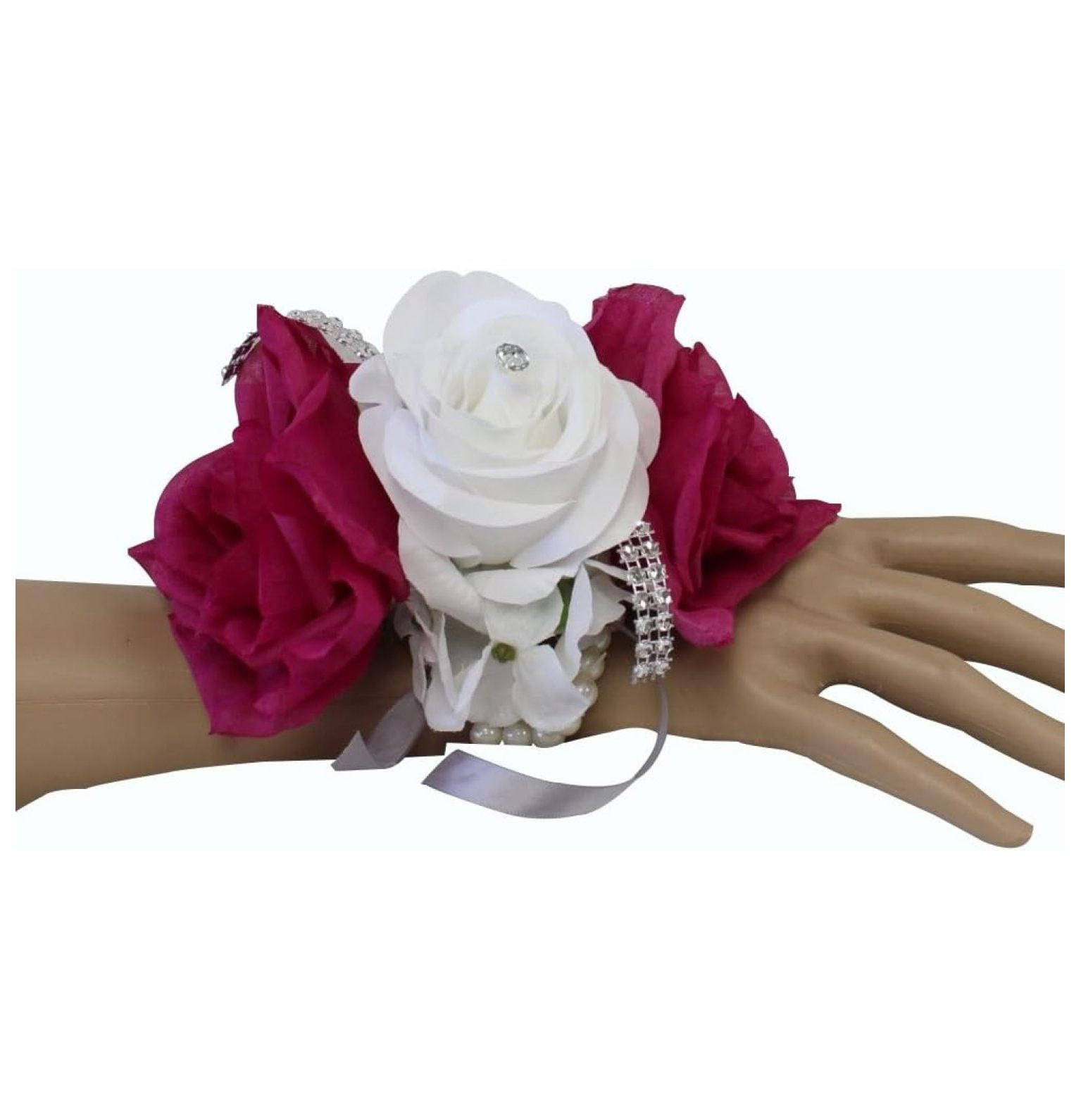 saney Wrist Corsage-Keepsake Artificial Roses Hydrangea Large Wrist ...