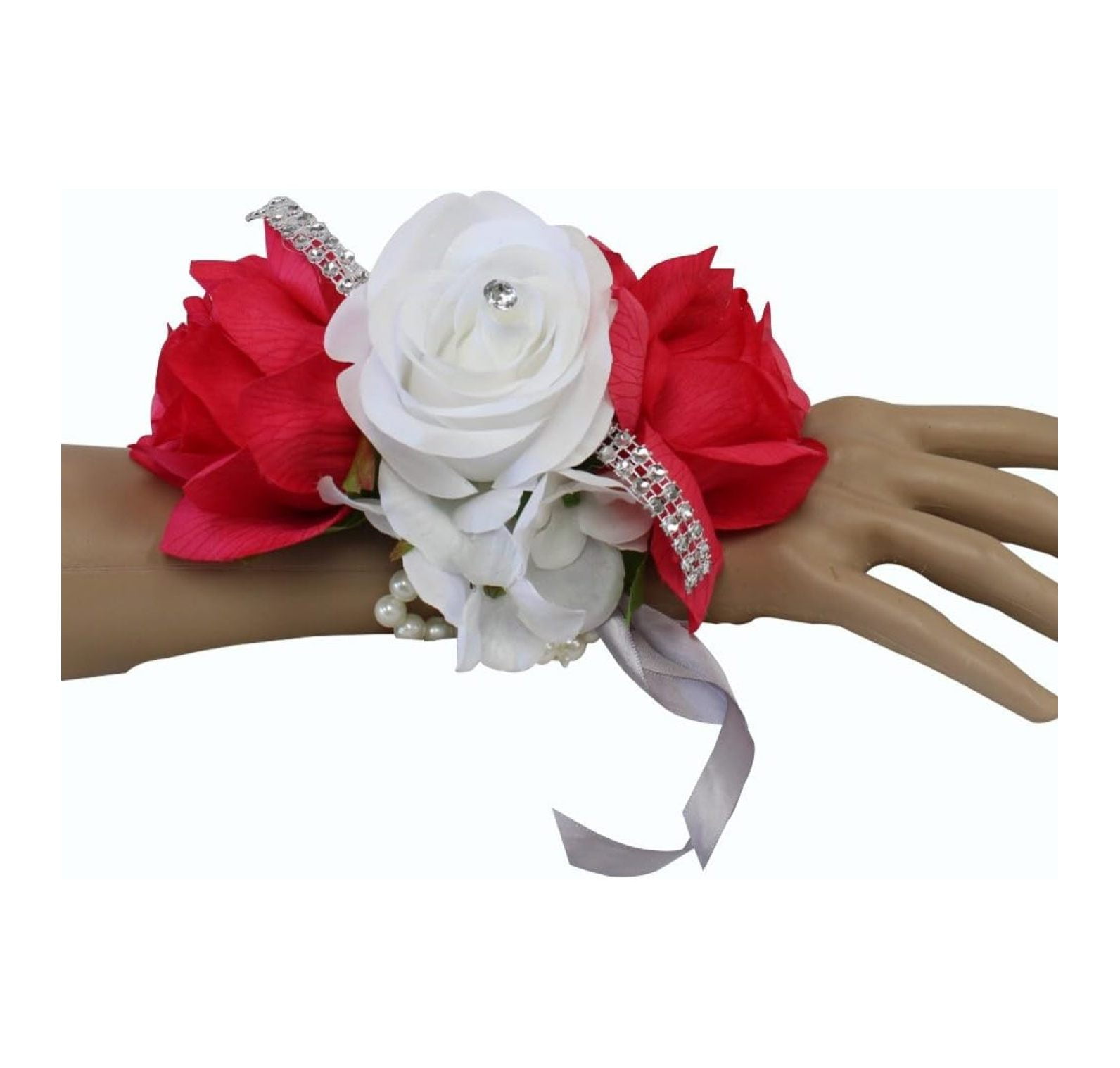 saney Wrist Corsage-Keepsake Artificial Roses Hydrangea Large Wrist ...
