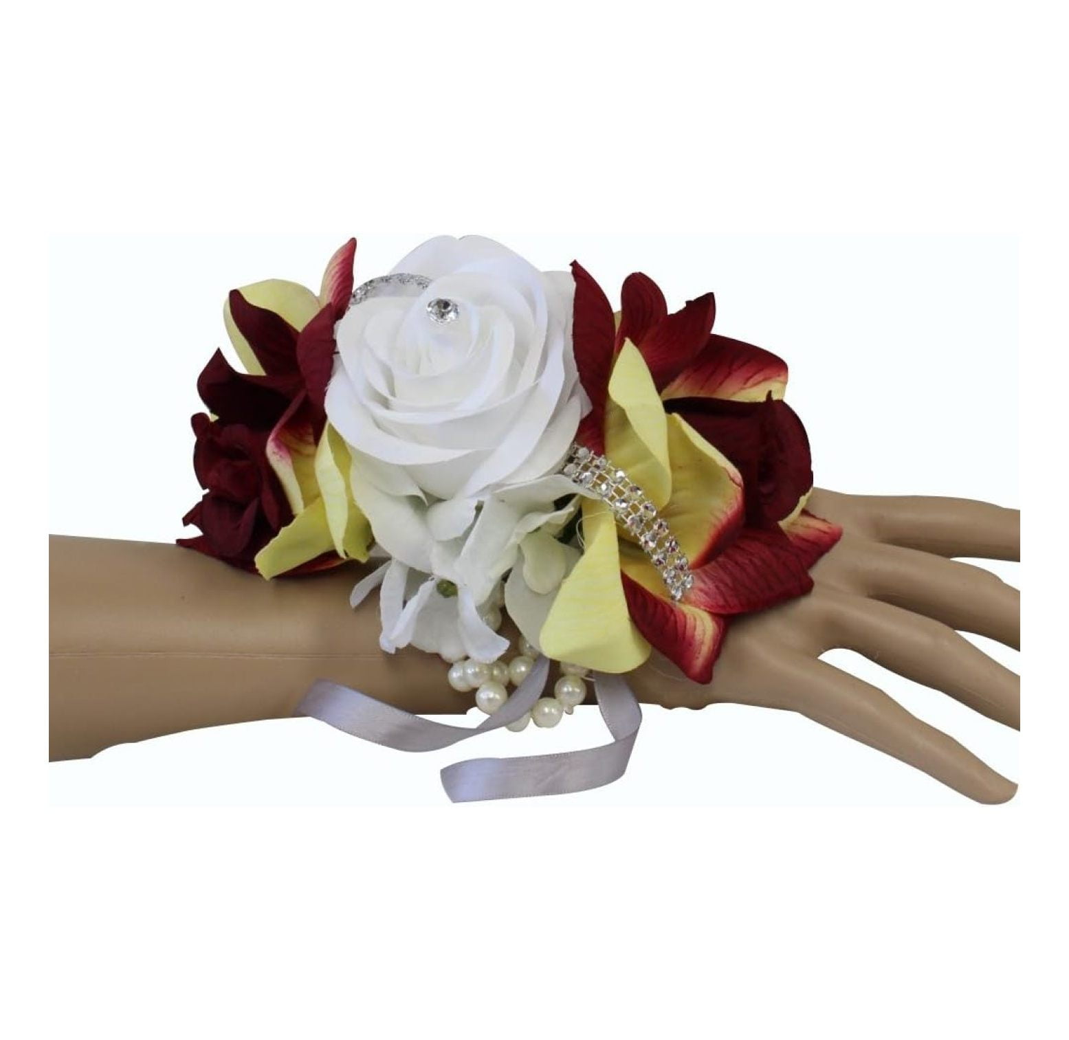 saney Wrist Corsage-Keepsake Artificial Roses Hydrangea Large Wrist ...