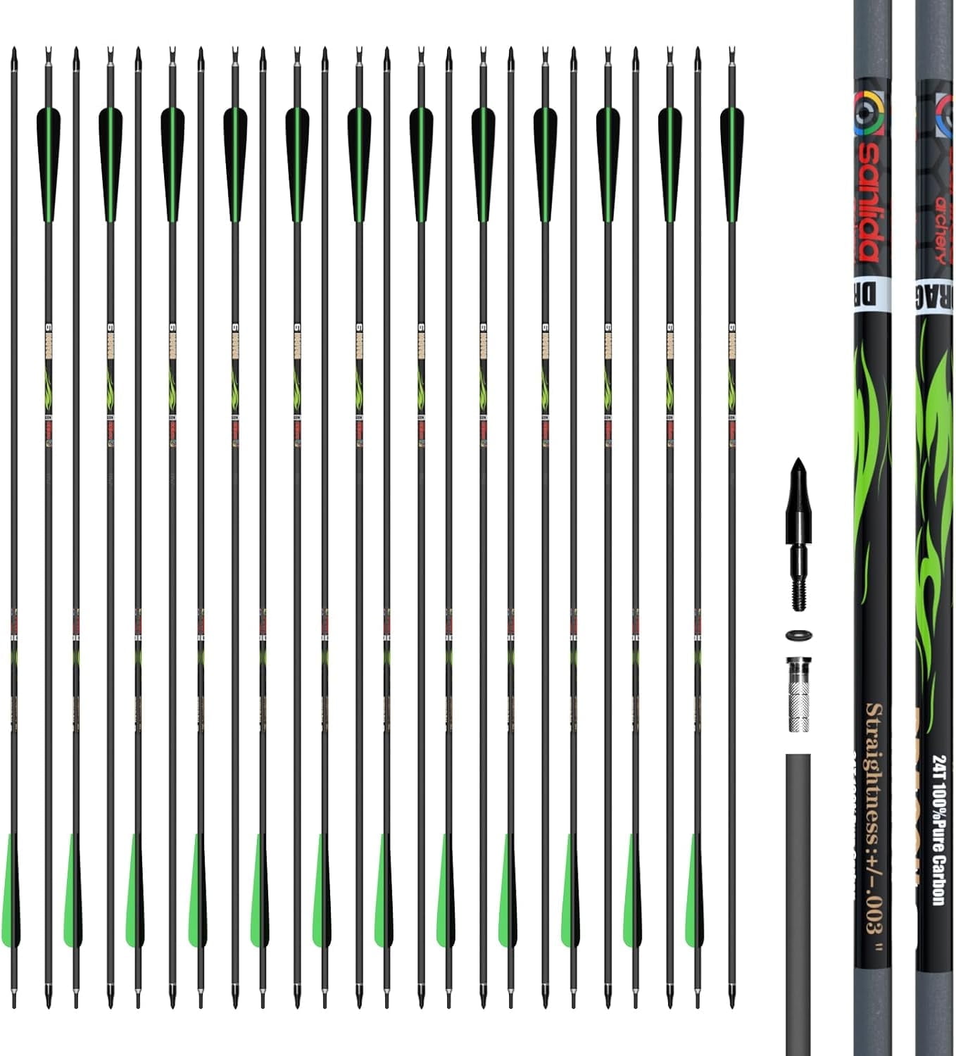sanlida 24 PCs, 100% Pure Carbon, 0.003'' Straightness, Dragon 9 ...