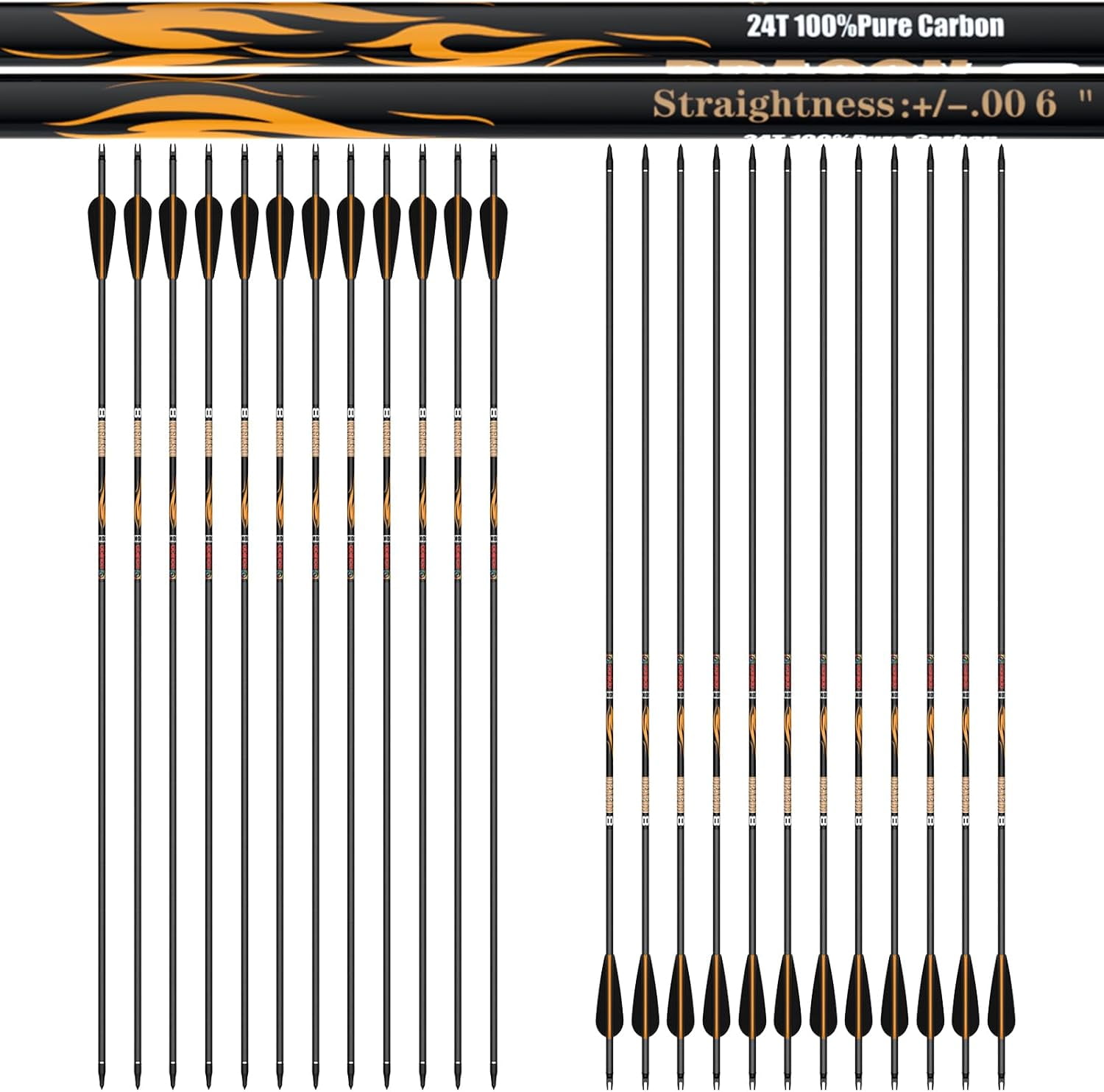 sanlida 24 PCs, 100% Pure Carbon Arrows, 0.006'' Straightness, Dragon 8 ...