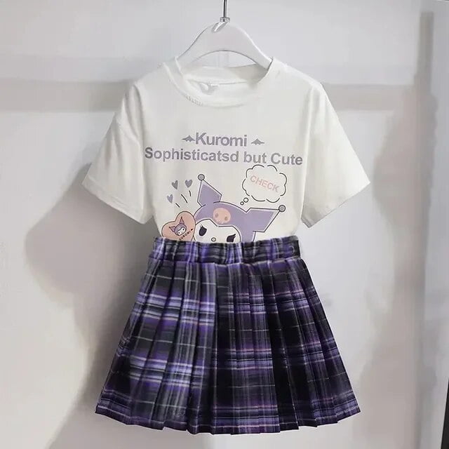 sanrio short sleeves skirt suit anime Kuromi kawaii child Preppy style ...