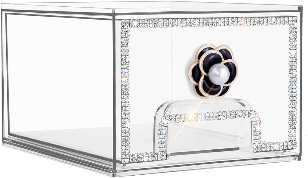 sasyxdc 1 pack rhinestone bling clear stackable storage drawer easy to ...