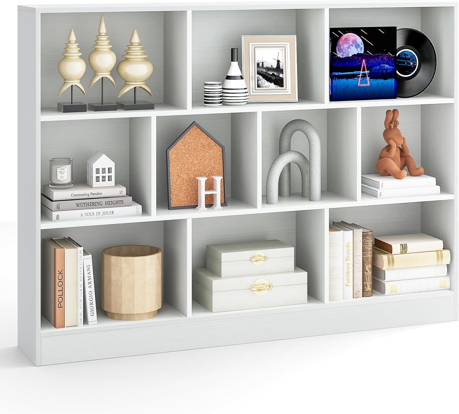 SASYXDC 10-Cube Bookshelf 55\u201DL Floor Bookcase with 2 Anti-Tipping ...