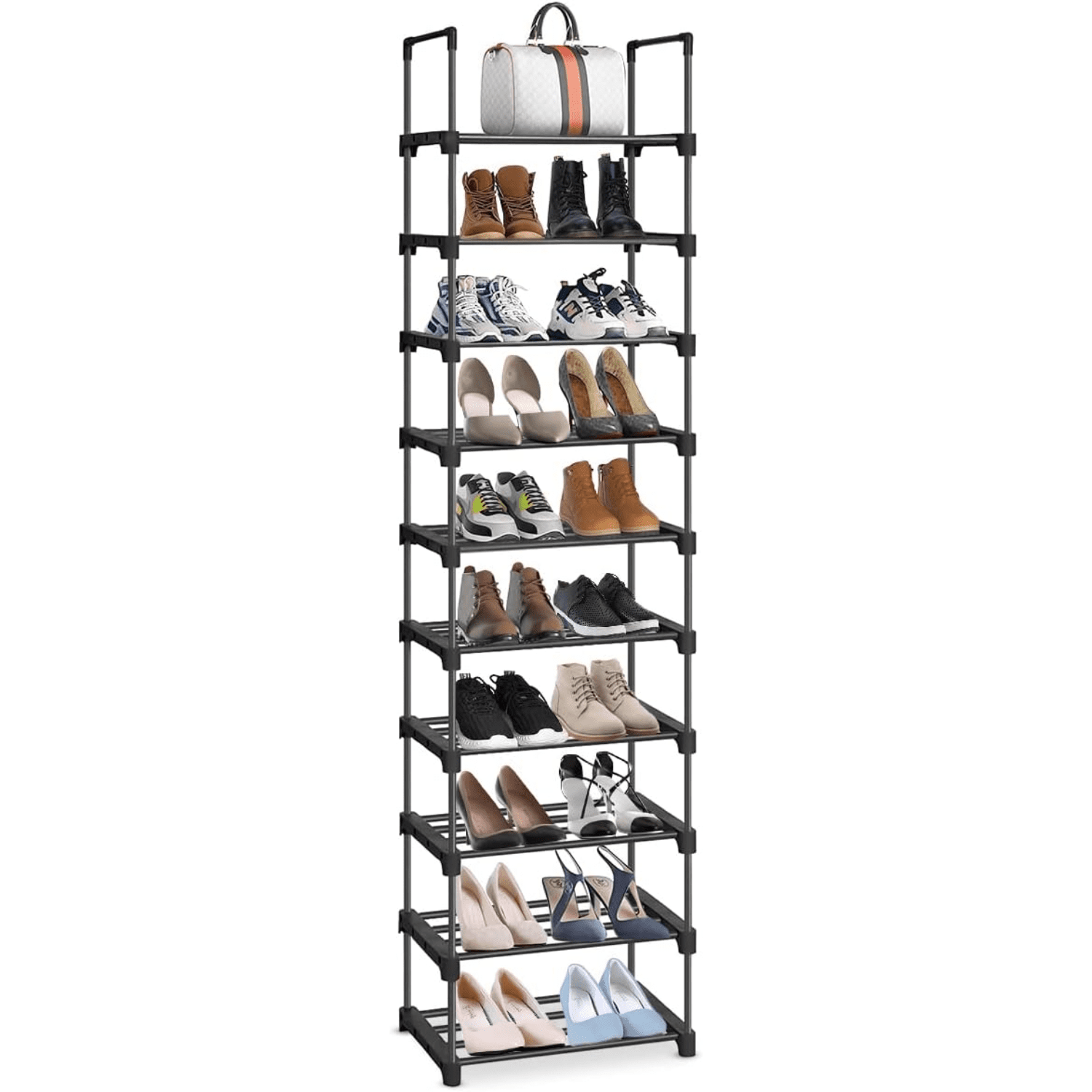 sasyxdc 10 Tiers Shoe Rack Tall Narrow Shoe Rack Sturdy Stackable Shoe ...