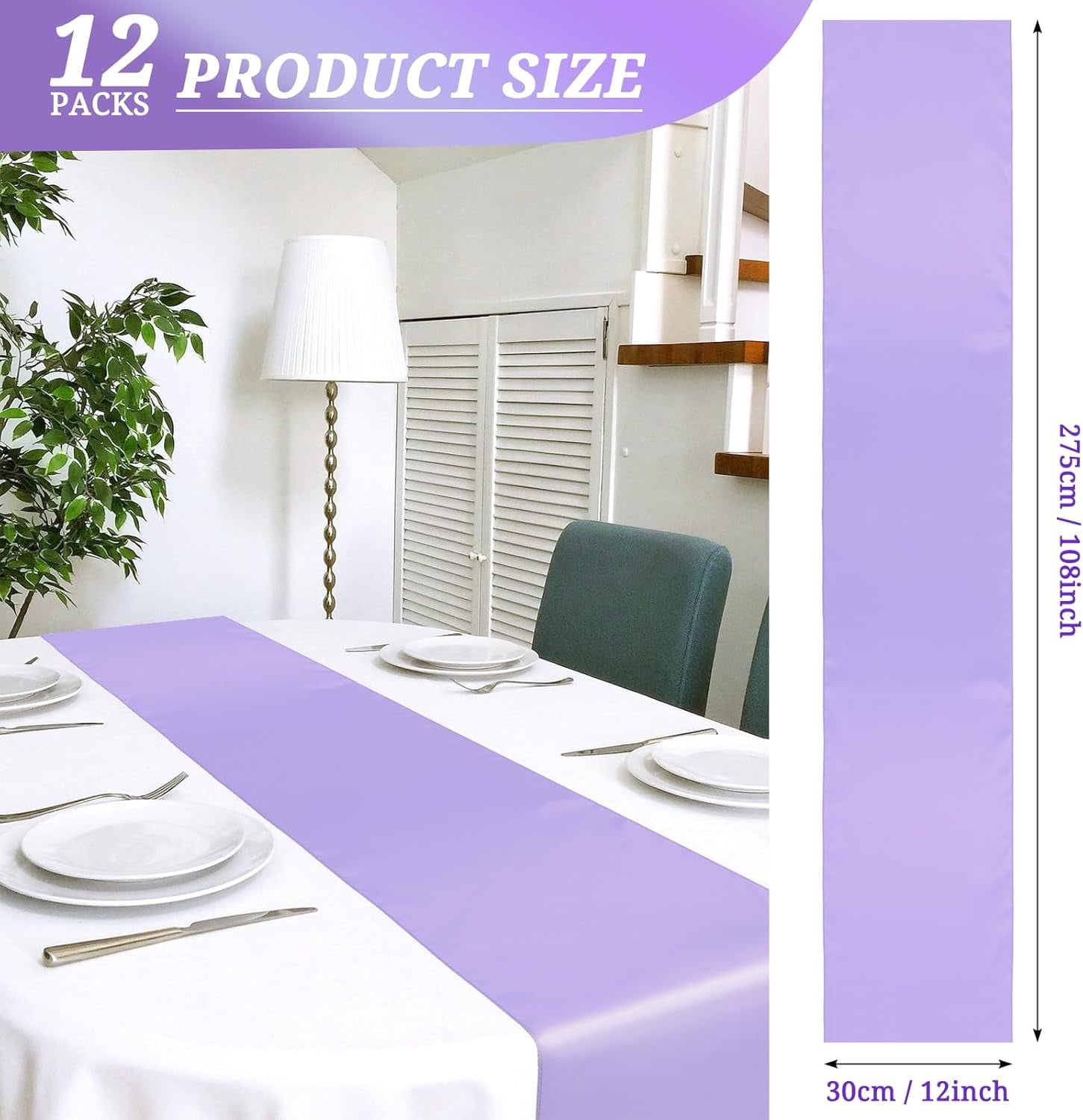 sasyxdc 12 Pack Light Blue Satin Table Runner 12 x 108 Inch Long Table ...