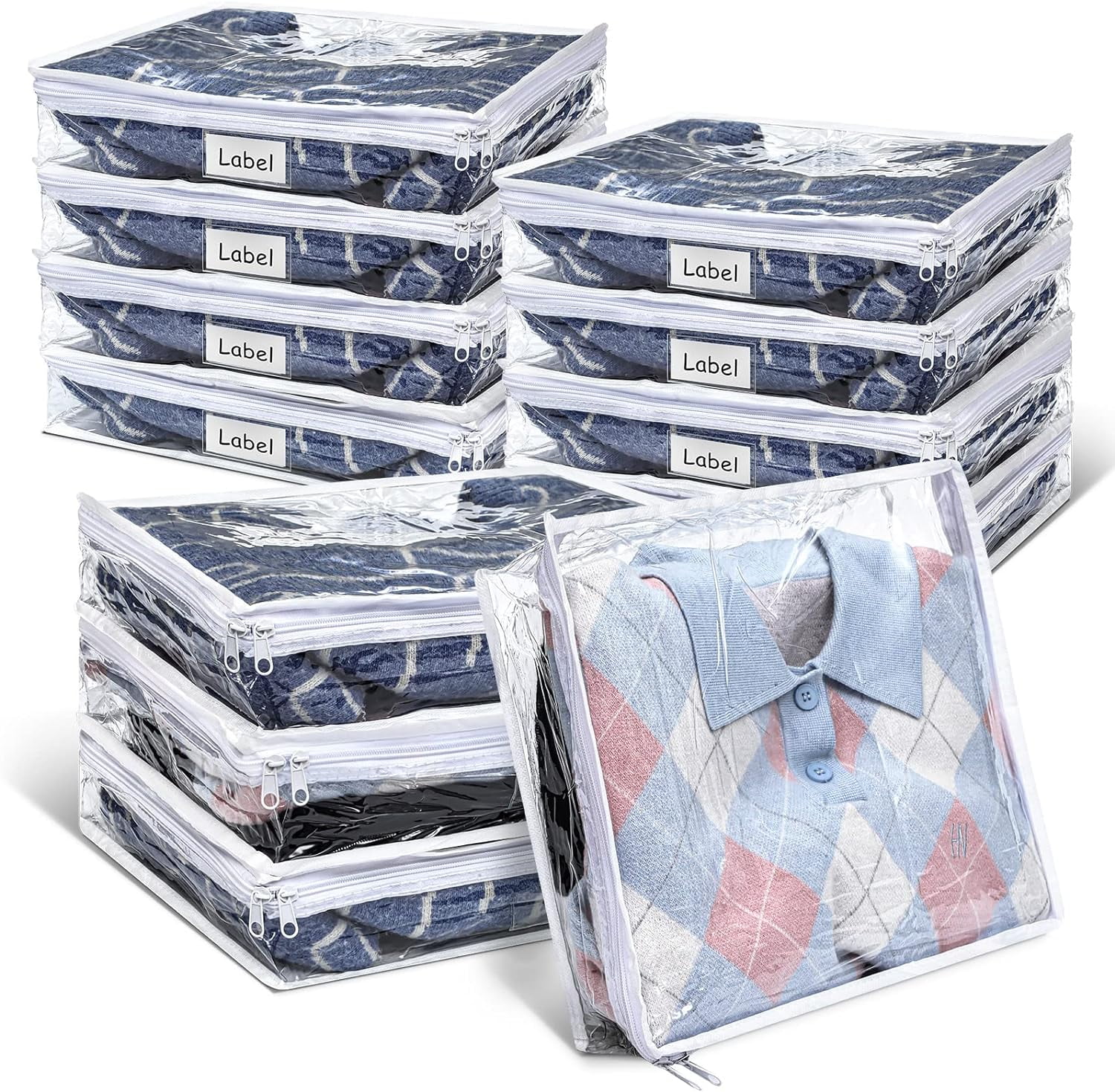 wmqydxg 12 Pcs Clear Zippered Storage Bags Pvc Sweater Sheet Organizer ...