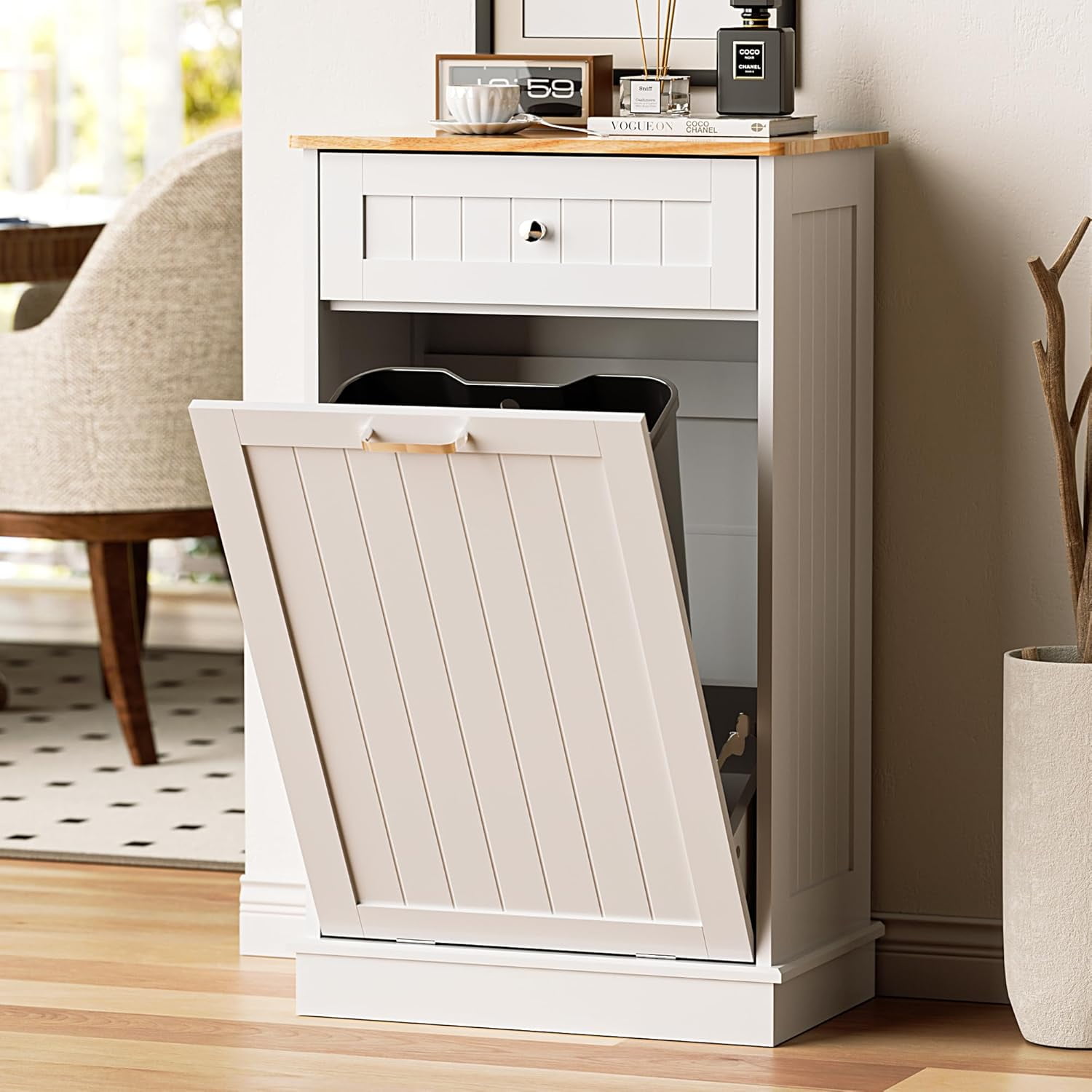 13 Gallon Tilt Out Trash Cabinet 50 Quart Laundry Hamper Tilt Out Pet ...