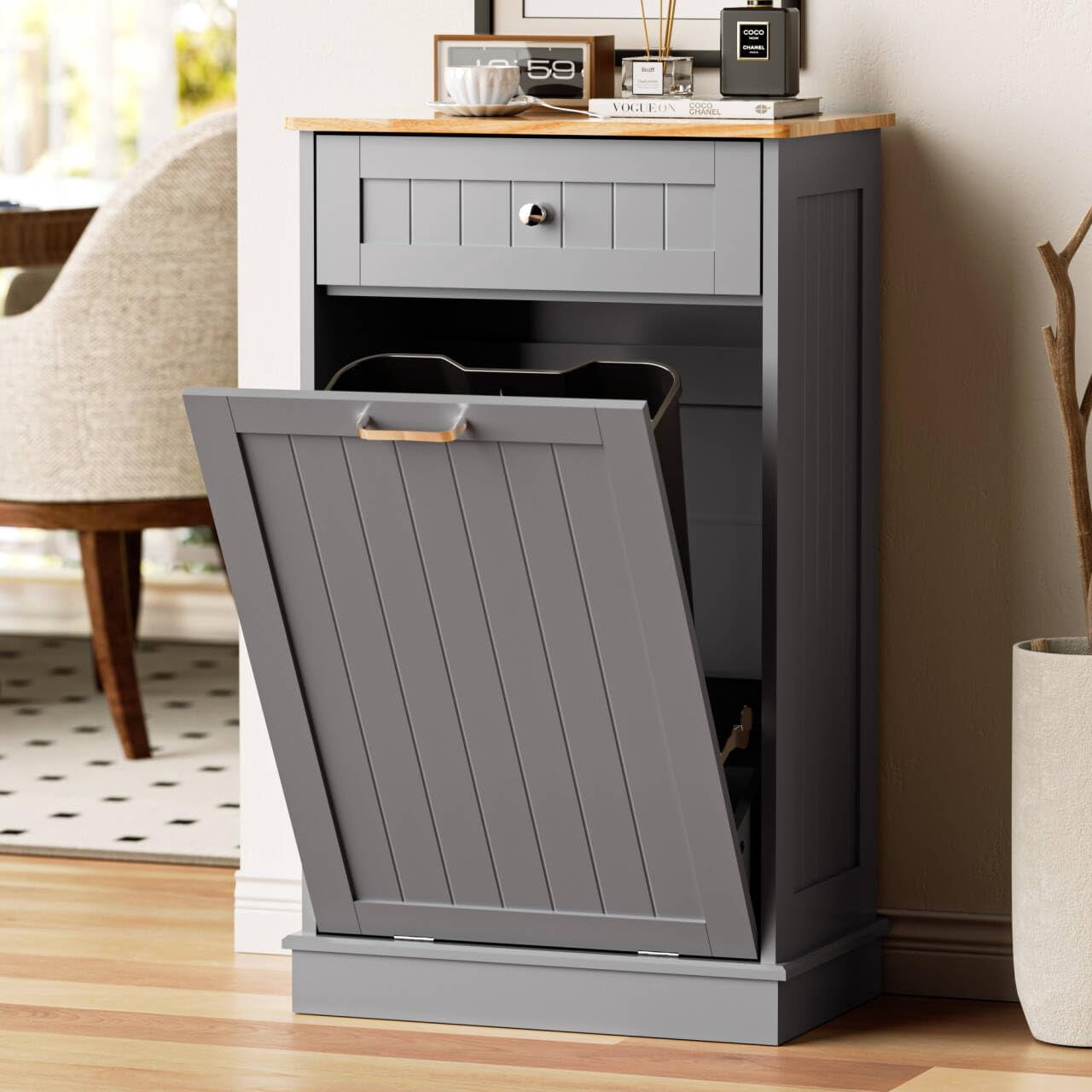 sasyxdc 13 Gallon Tilt Out Trash Cabinet 50 Quart Laundry Hamper Tilt ...