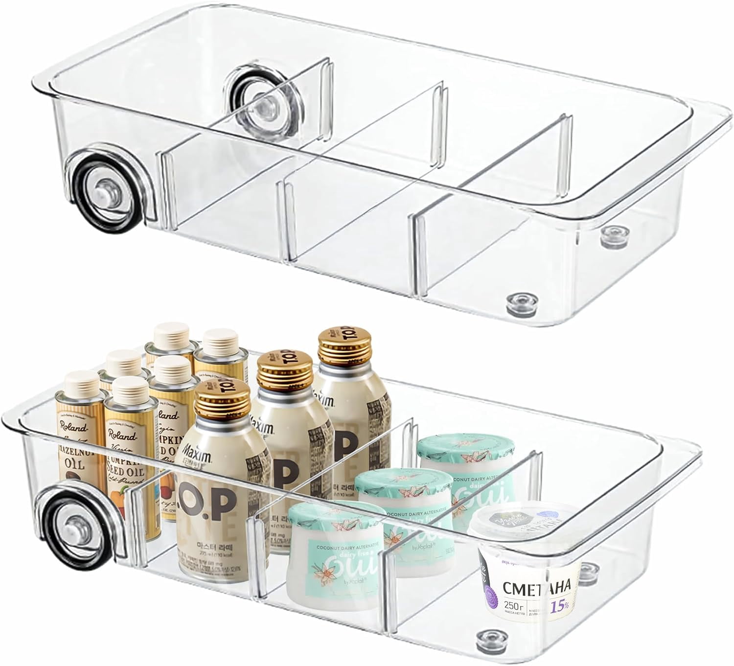 sasyxdc 2 Pack Divided Rolling Refrigerator Tray Clear Roll Out Fridge ...