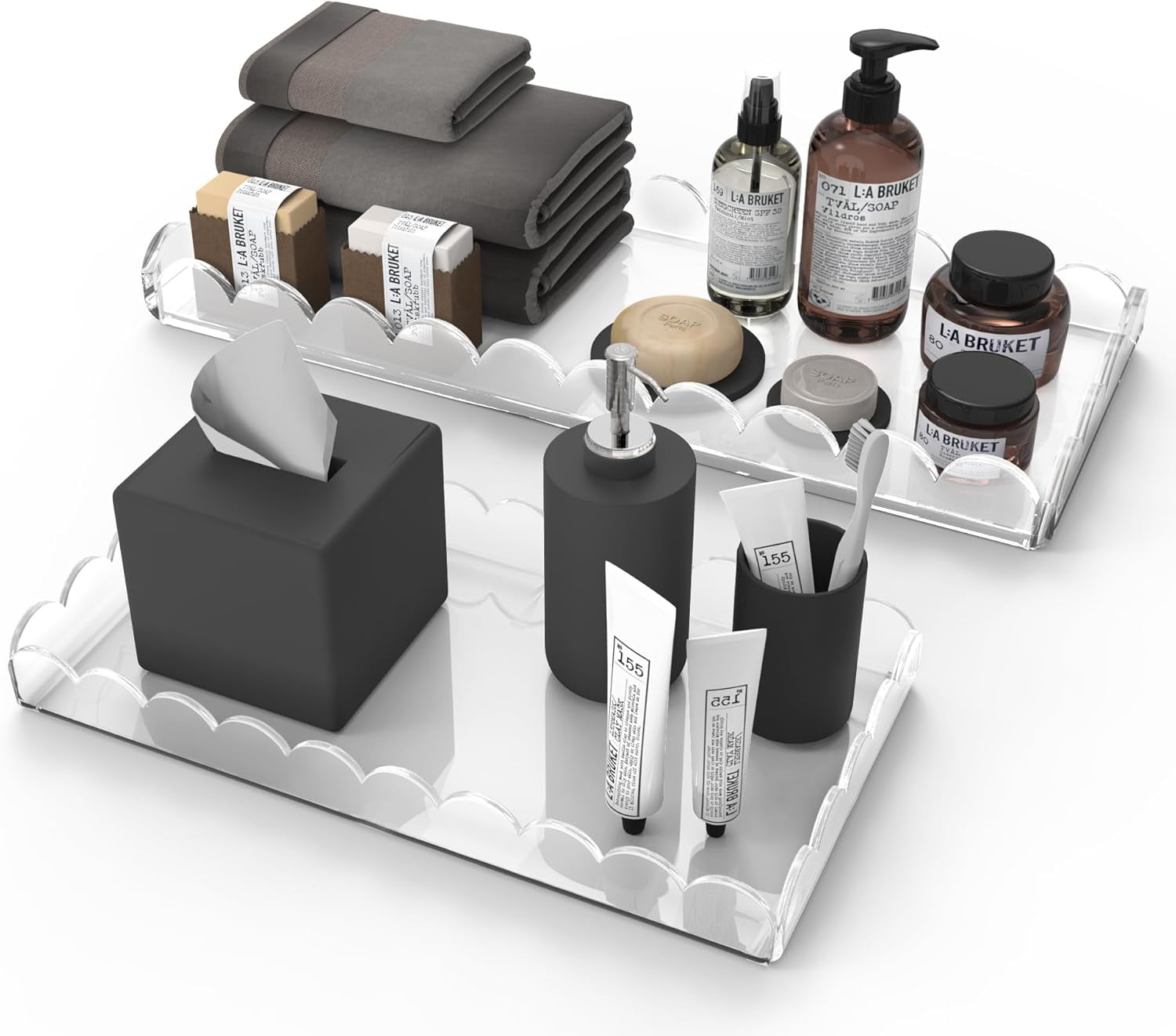 sasyxdc 2 Pack Scalloped Acrylic Bathroom Vanity Tray for Counter Clear ...