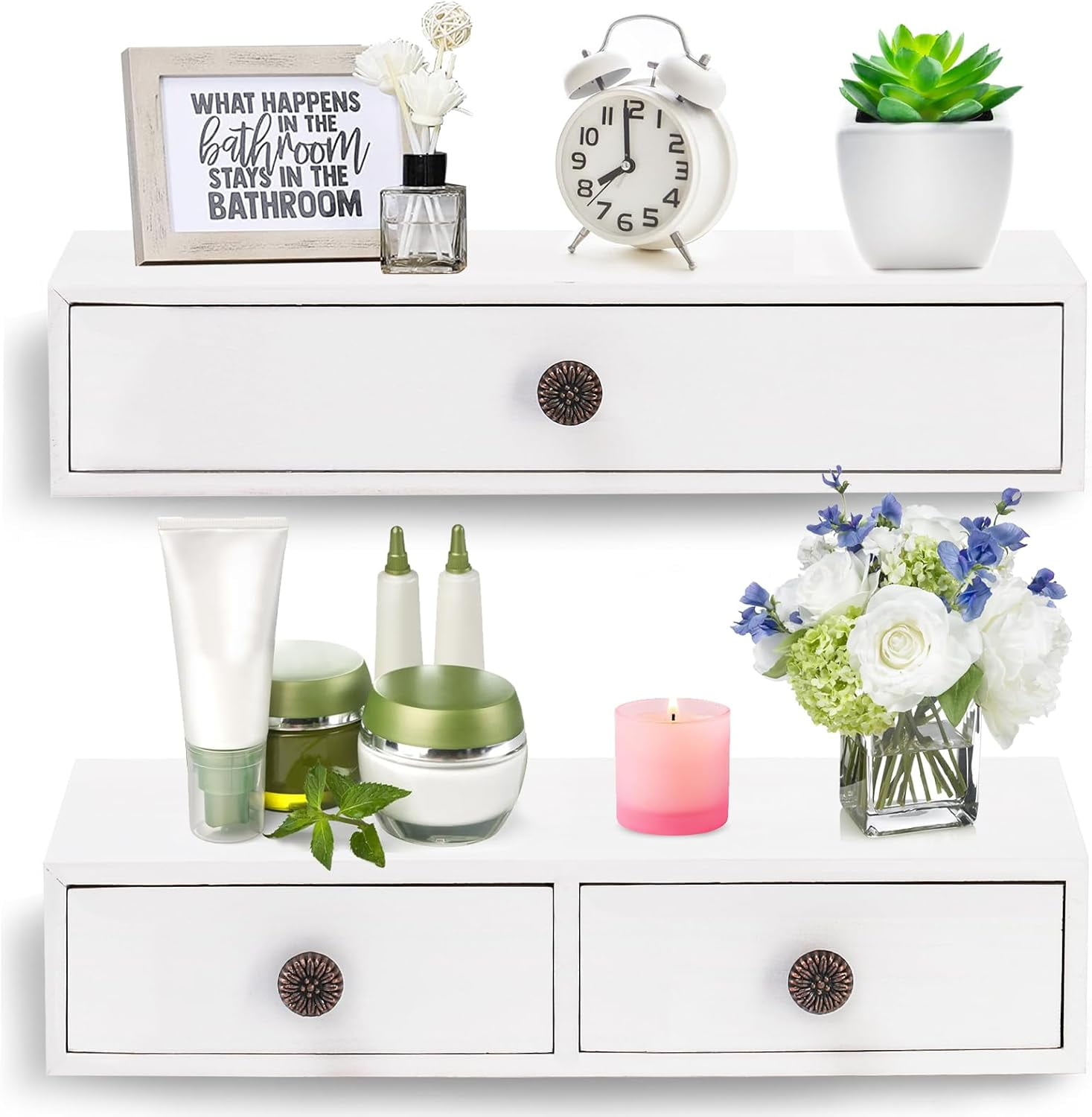 sasyxdc 2 Packs Floating Nightstand with Drawer - Rustic Wood Floating ...