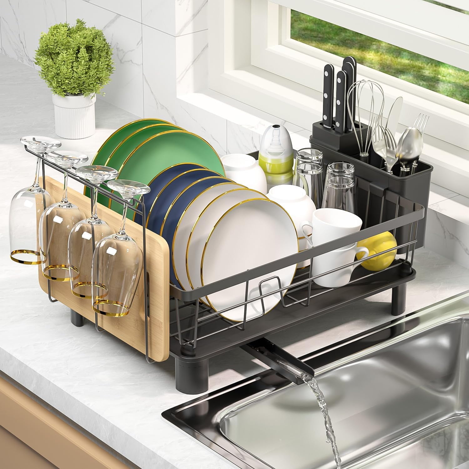 sasyxdc 2-Tier Large Dish Drying Rack - Stainless Steel Dish Rack for ...