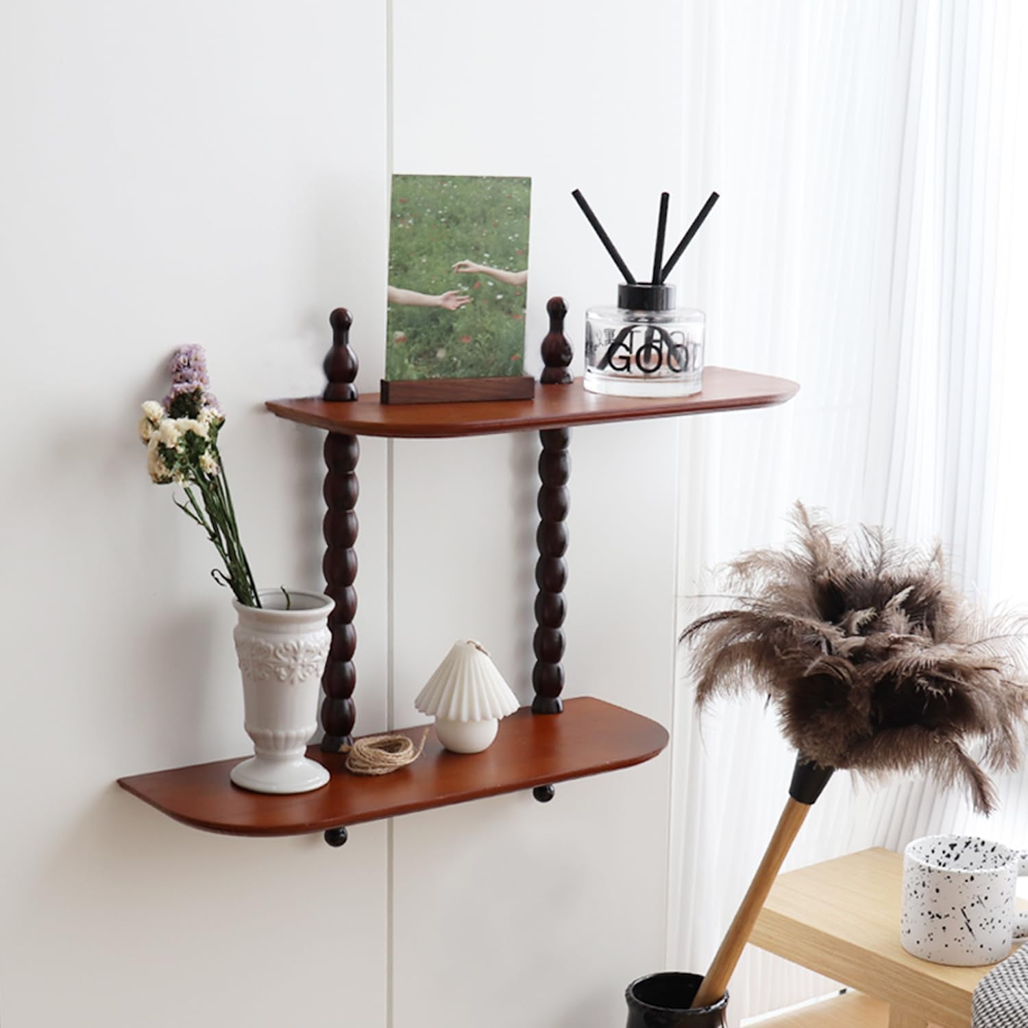 sasyxdc 2-Tier Wall Mounted Floating Shelf with Two Column Decorative ...