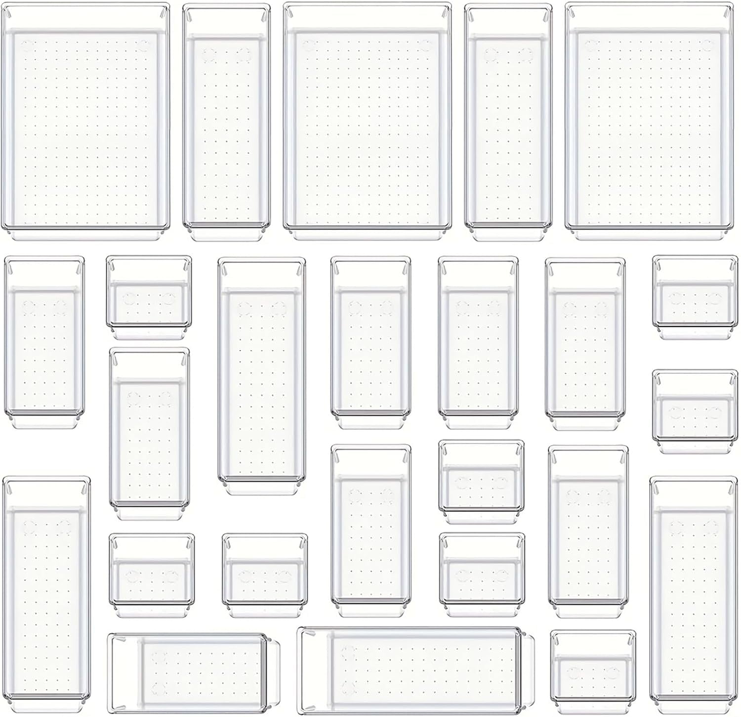 sasyxdc 25 PCS Transparent Plastic Drawer Organizer Set 4 Sizes of ...
