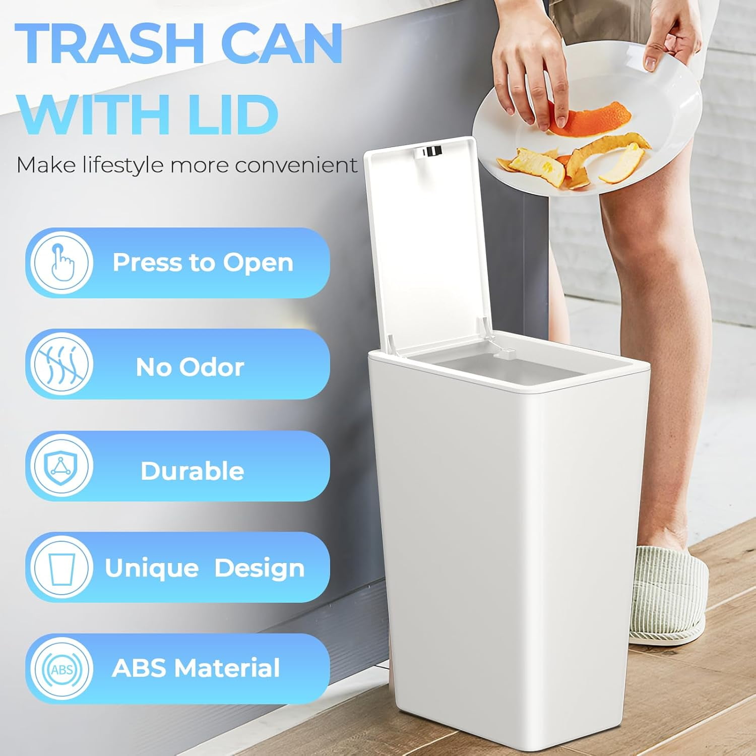 sasyxdc 3 Gallon Bathroom Small Trash Can with Lid 15L Slim Garbage Bin ...