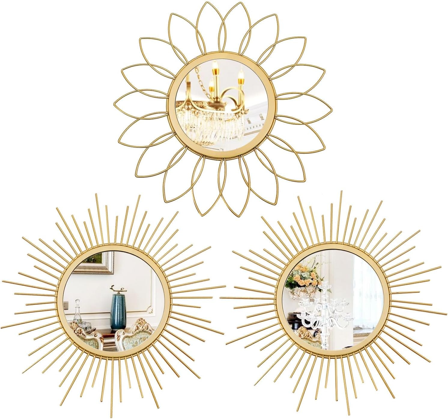 sasyxdc 3 Pack Metal Mirrors for Wall Sunburst Wall Mirrors Décor ...