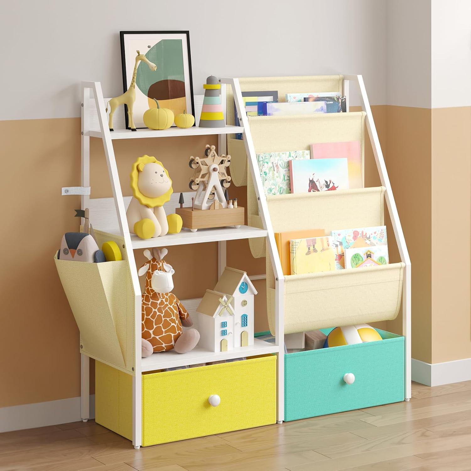 sasyxdc 3 Tier Kids Bookshelf and Toy Storage Kids Book Sling Shelf ...
