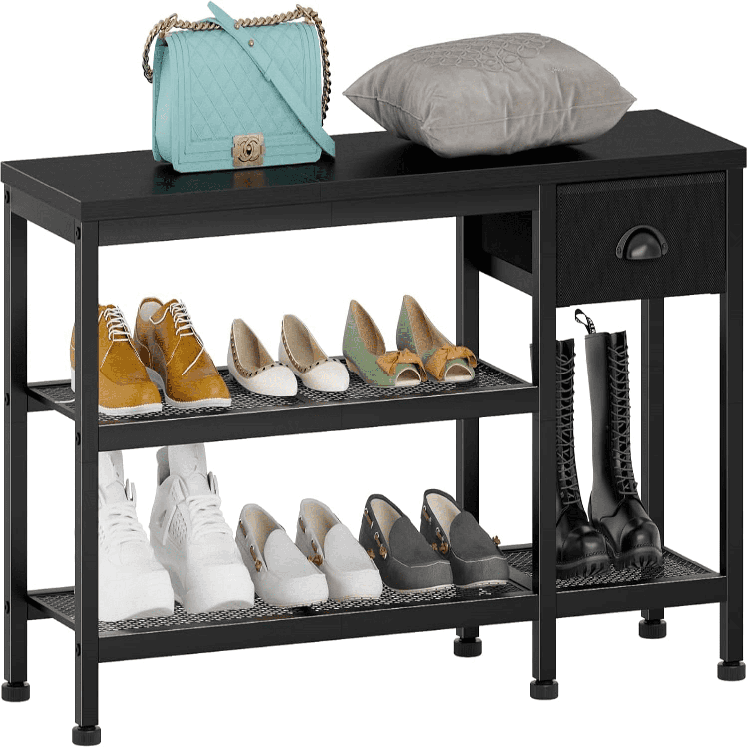 sasyxdc 3-Tier Shoe Rack Bench with Storage Drawer 35.5" Entryway Shoes ...
