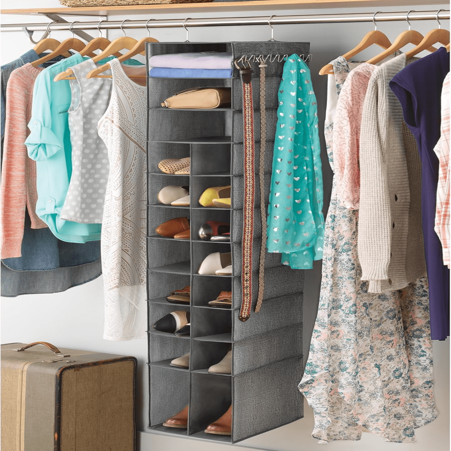 Hltser 30 Sections Hanging Clothes Closet Organizer Space Saving ...