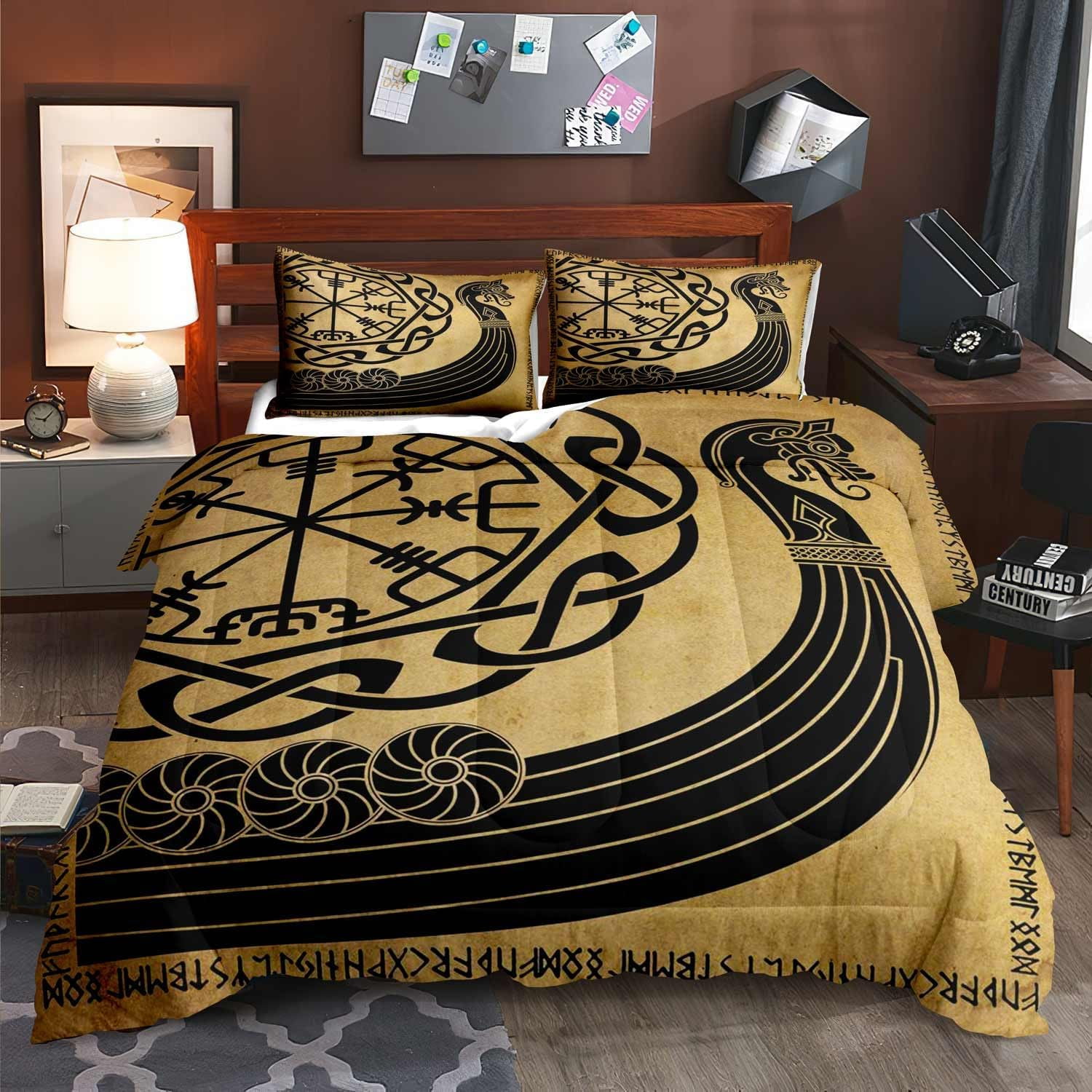 sasyxdc 3PCS Viking Comforter Set King Size Scandinavian Runes Compass ...