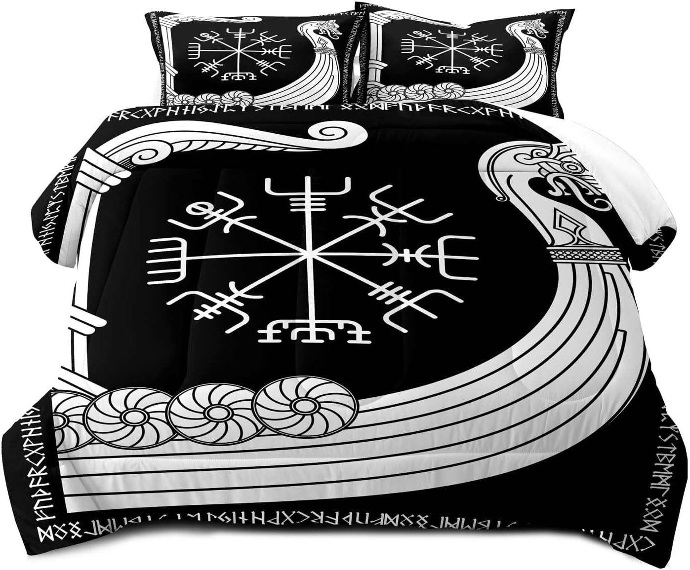 sasyxdc 3PCS Viking Comforter Set King Size Scandinavian Runes Compass ...